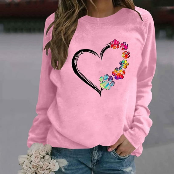 FASHOFT Valentines Day Sweatshirt For Women Love Heart Print Fashion ...