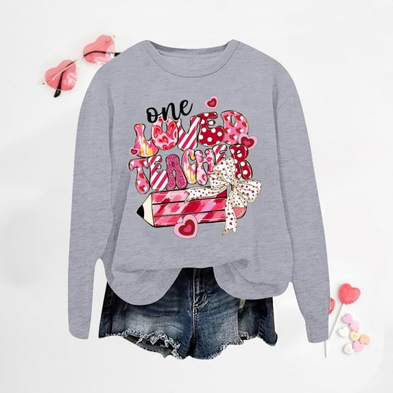 FASHOFT Valentines Day Sweatshirt for Women Lover Letter Print Crewneck ...