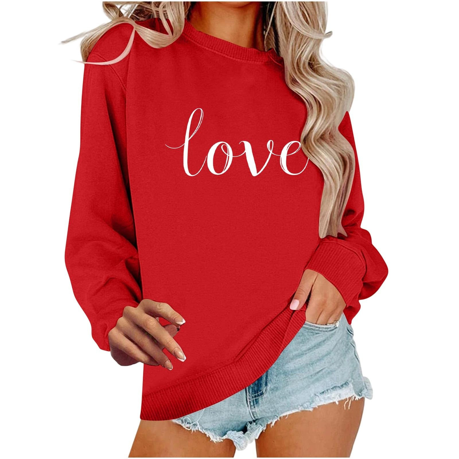 FASHOFT Valentines Day Sweatshirts for Women Oversized Cute Heart Love ...