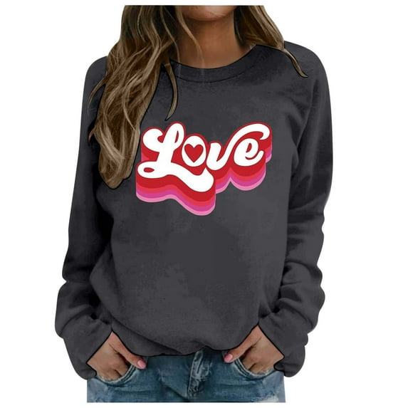 FASHOFT Valentines Day Women's Funny Love Heart Graphic Sweatshirt ...