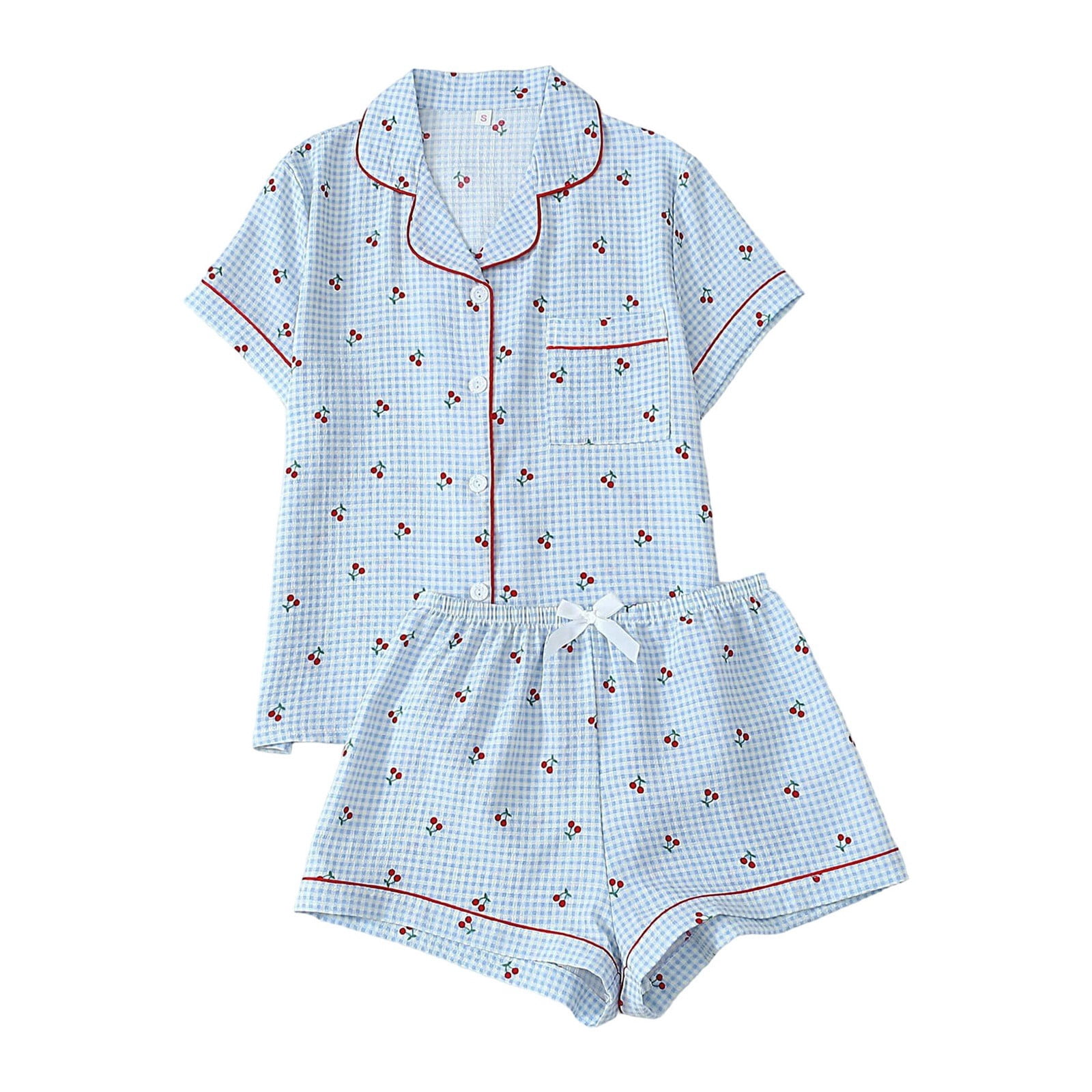 FASHOFT Womens Cute Pajamas Set Floral Print Short Sleeve Button Up ...