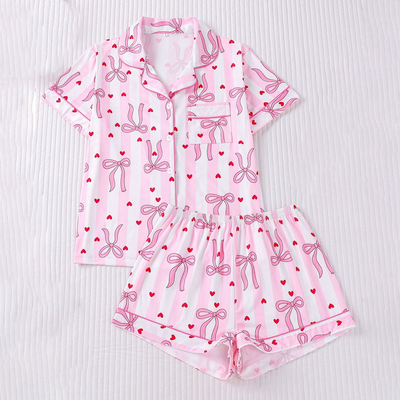 FASHOFT Womens Pajamas Set Cute Bow Graphic Button Down 2 Piece Pjs ...