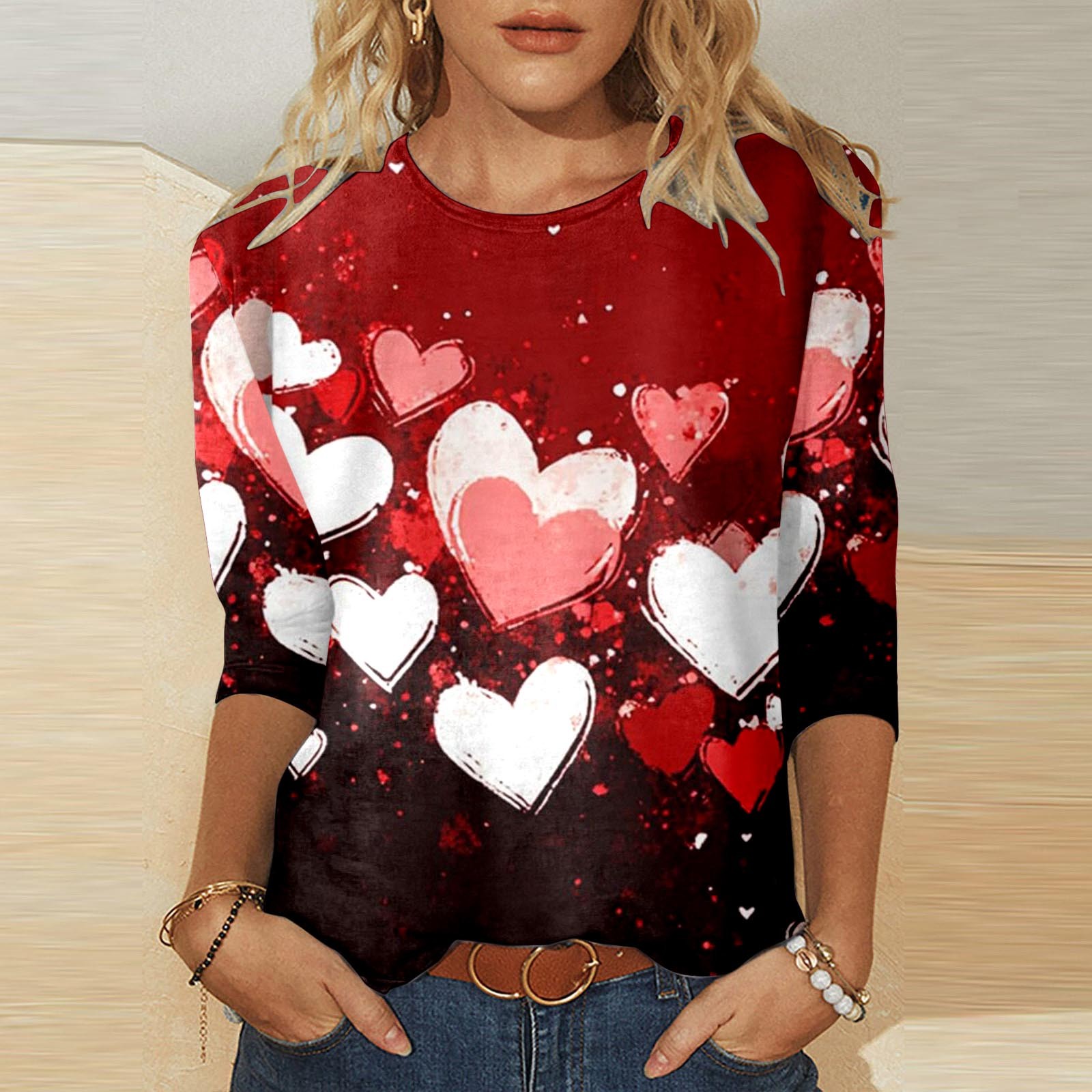 FASHOFT Womens Valentine's Day Sweatshirt Love Heart Print Love Heart ...
