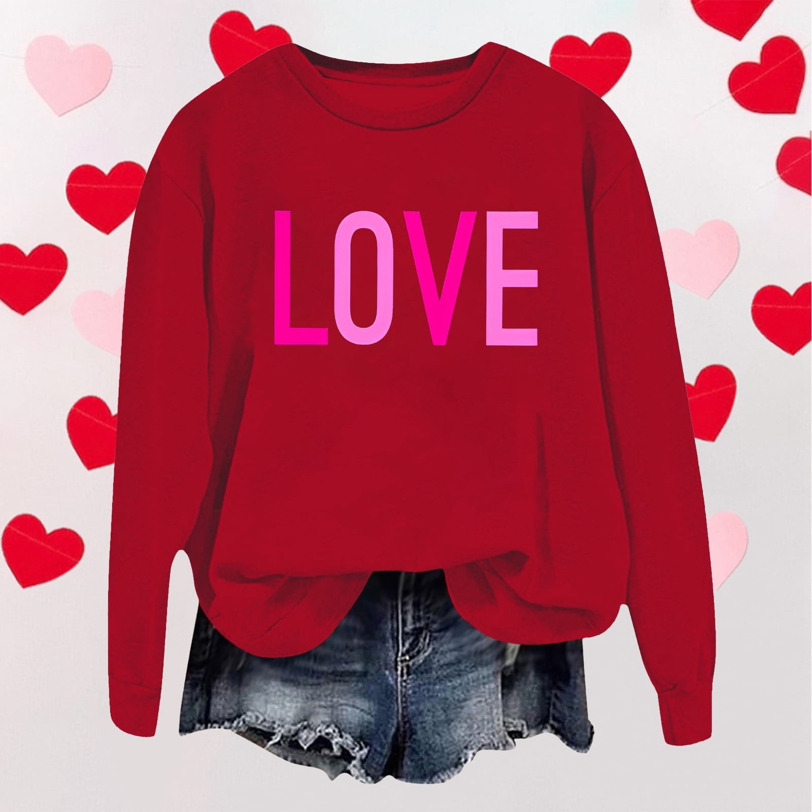 FASHOFT Womens Valentine's Day Sweatshirt Love Heart Print Pullover ...