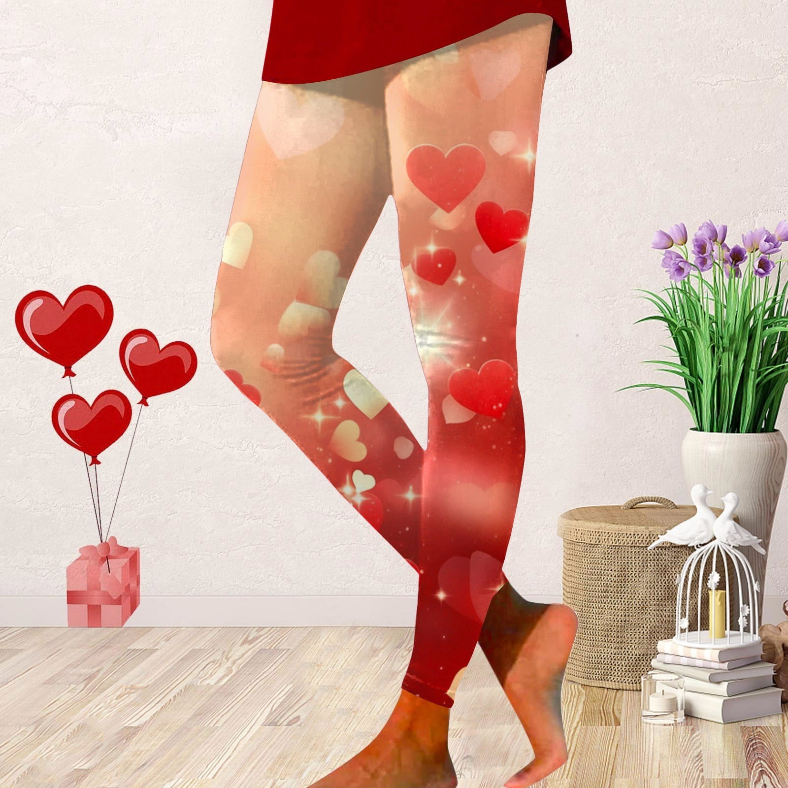 FASHOFT Womens Valentines Day Leggings Casual Love Heart Graphic Pants ...