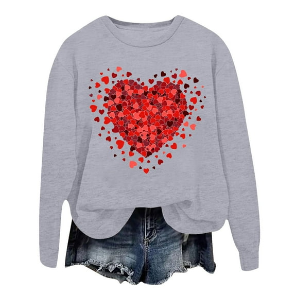 FASHOFT Womens Valentines Day Sweatshirt Love Heart Graphic Pullover ...