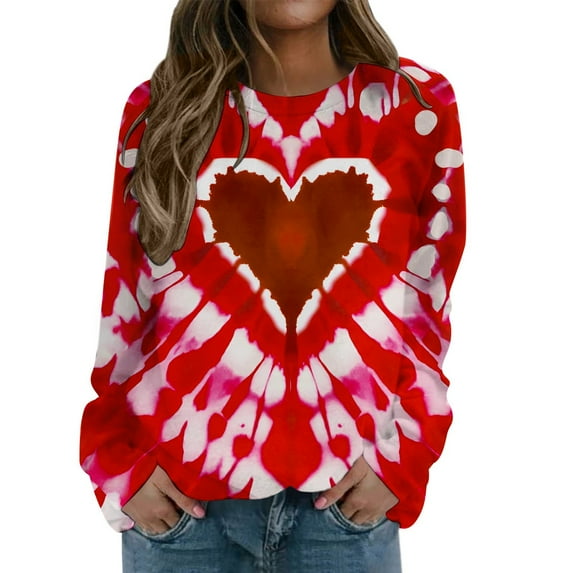 FASHOFT Womens Valentines Day Sweatshirt Love Heart Graphic Pullover ...