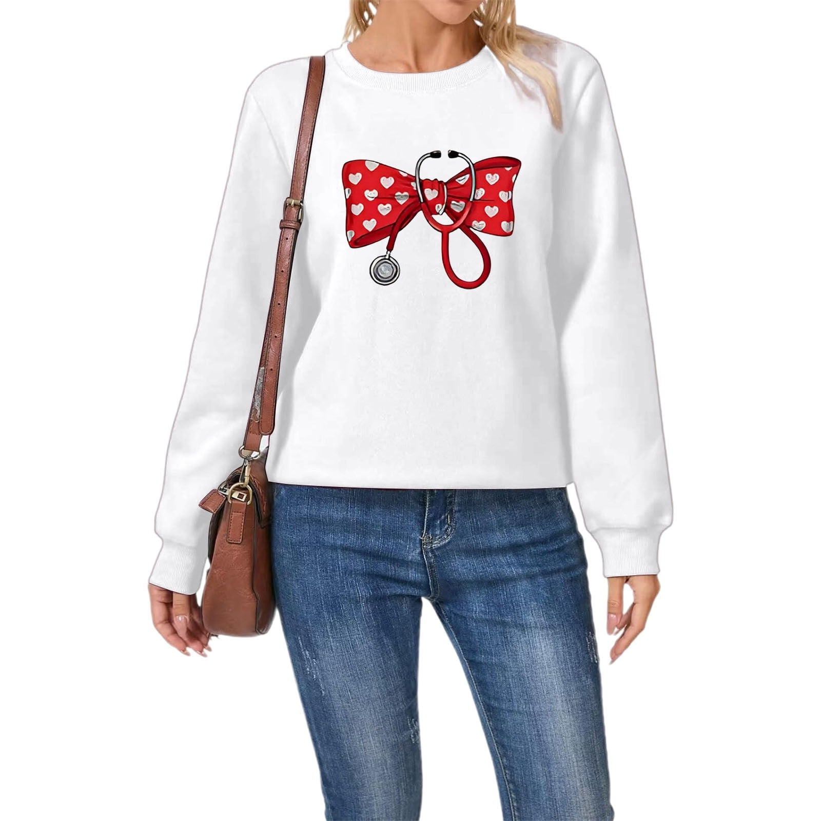 FASHOFT Womens Valentines Day Sweatshirt Love Heart Print Pullover ...