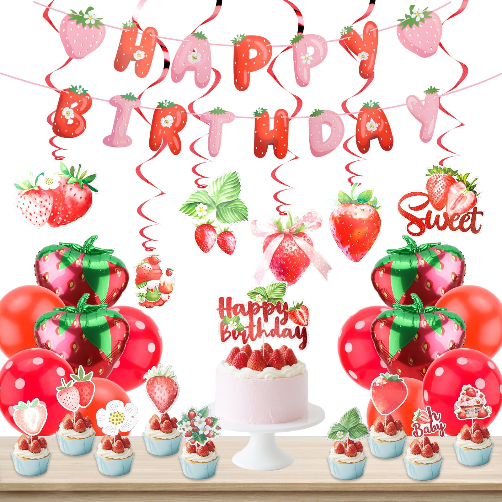 FASOTY Strawberry Birthday CORNET Party Decorations Strawberry Birthday ...