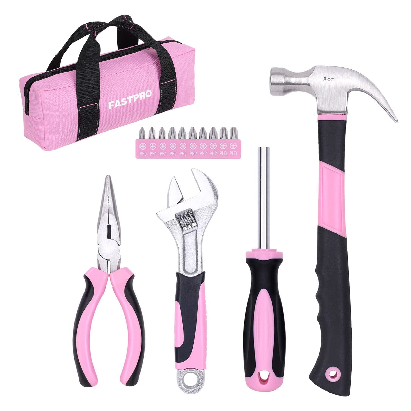 FASTPRO 15-Piece Pink Tool Kit, Household Tools Set for Women, Hand Tools for Home Maintenance ...