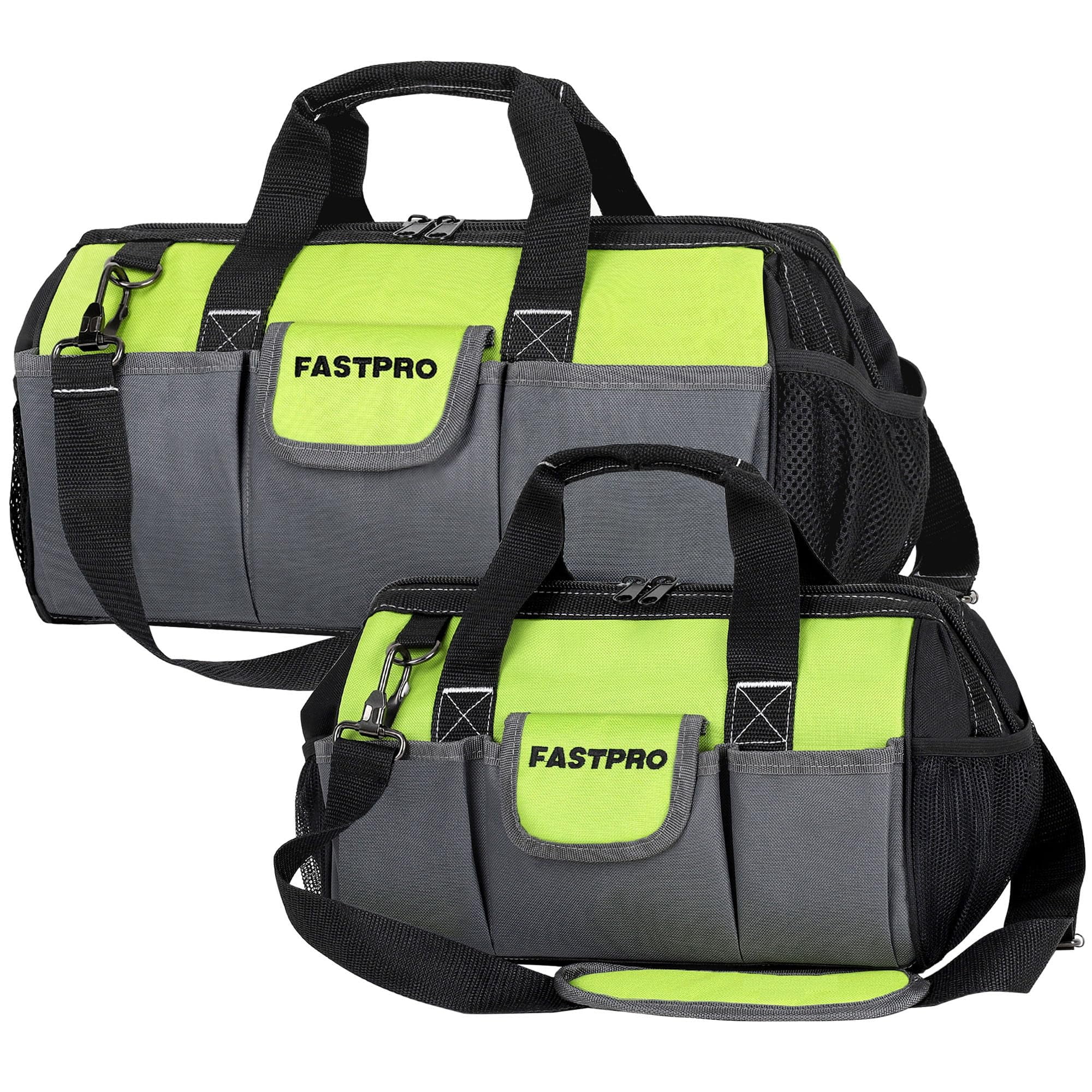 FASTPRO 2-Piece Tool bags, 13-inch & 16-inch Wide Mouth Tool Storage Bags included, Multi-pocket ...