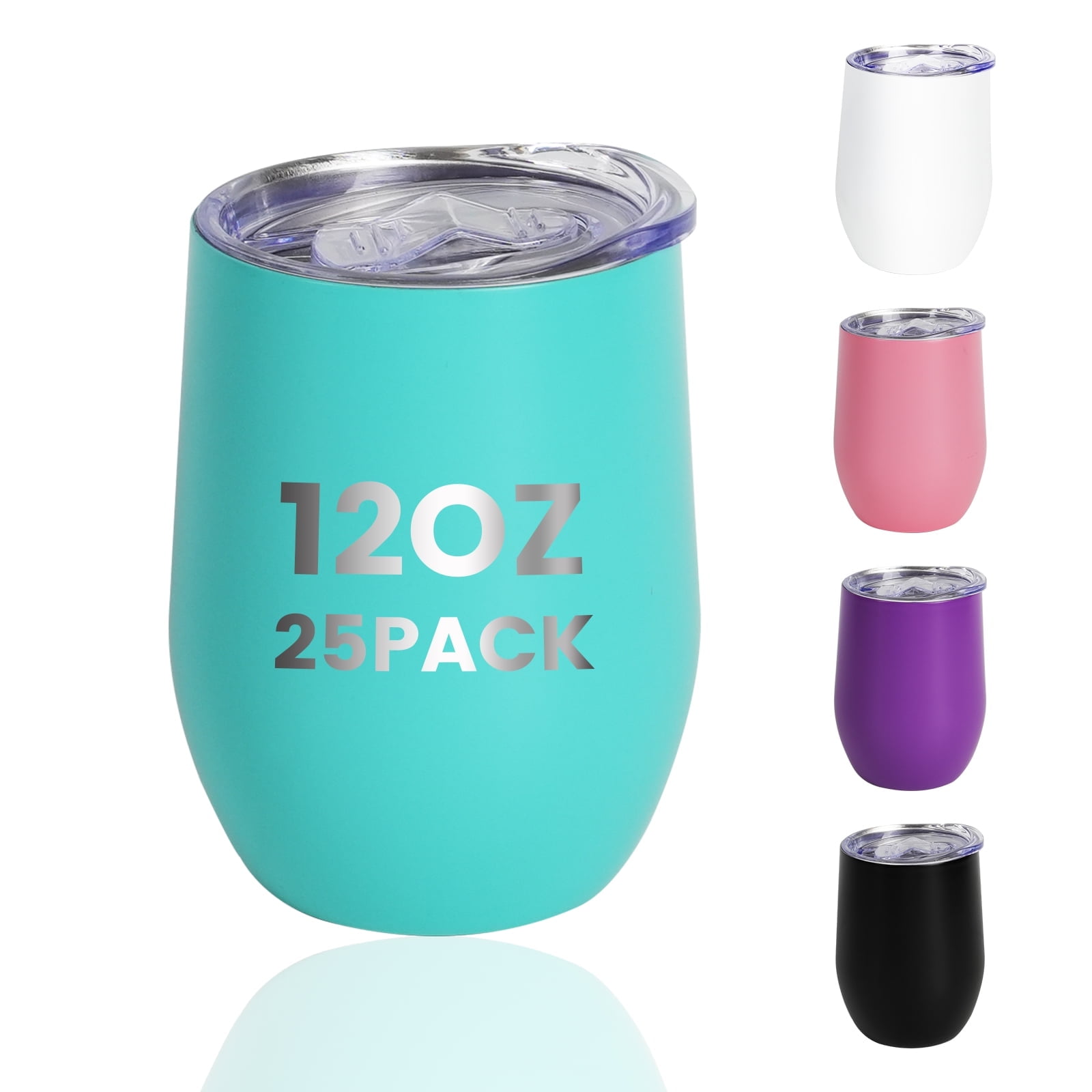 FASTSUB 12 OZ Powder Coated Wine Tumblers with Plastic and Metal Straw ...