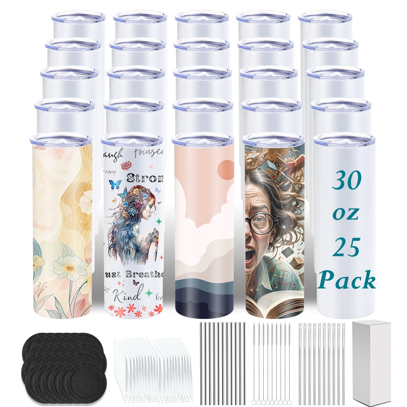 FASTSUB 30 oz sublimation skinny straight tumbler with full accessories ...