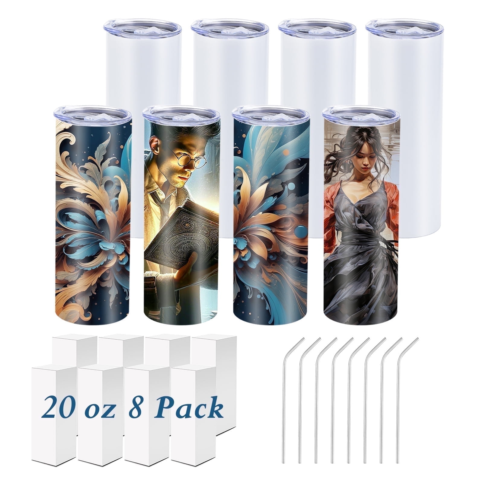 FASTSUB 8 Pack 20oz Sublimation Tumbler-Basic Accessories,Ideal for ...