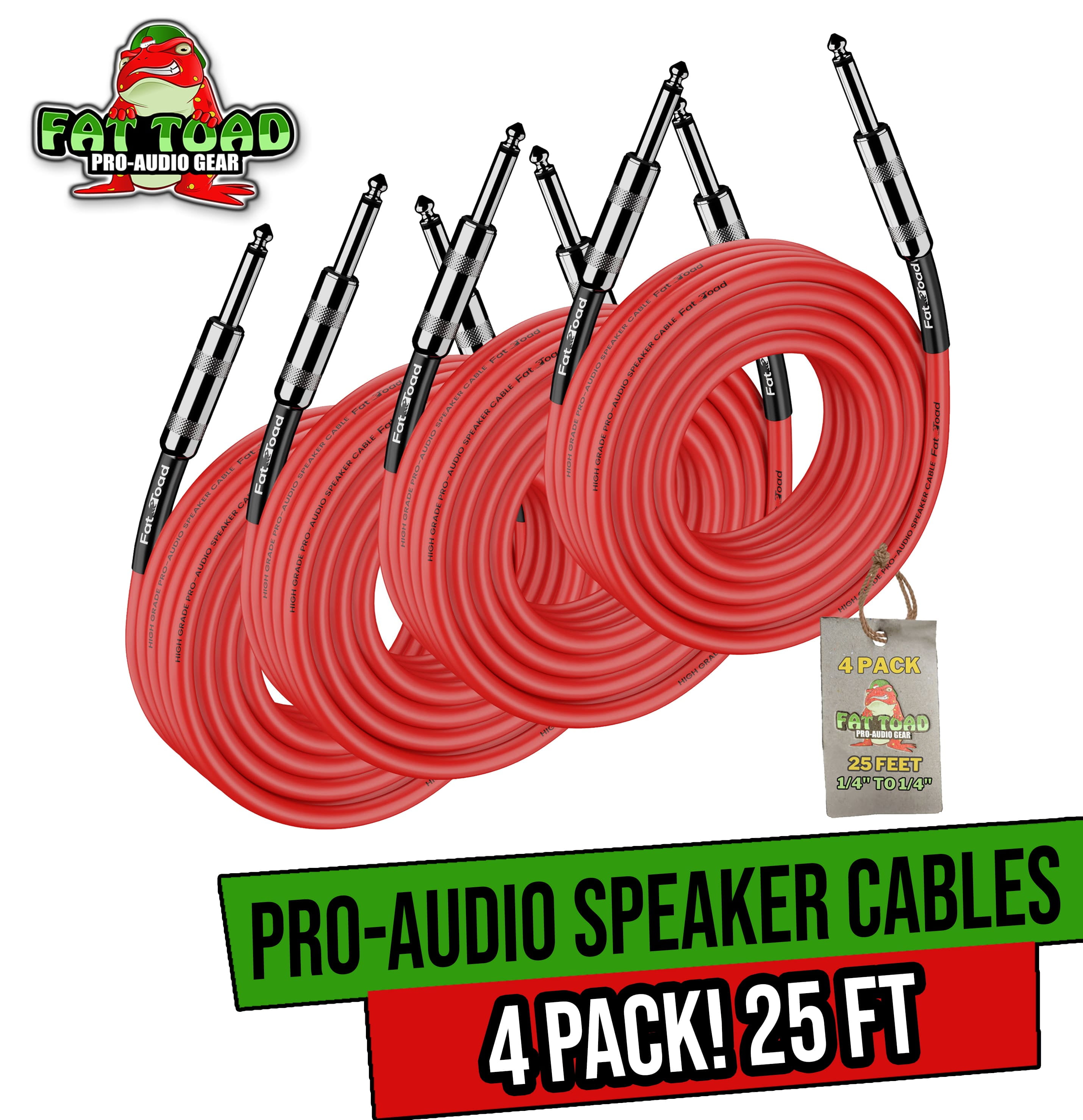 FAT TOAD DJ Speaker Cables 25FT (4-Pack) | 1/4-Inch 12 AWG Wire for Amp ...