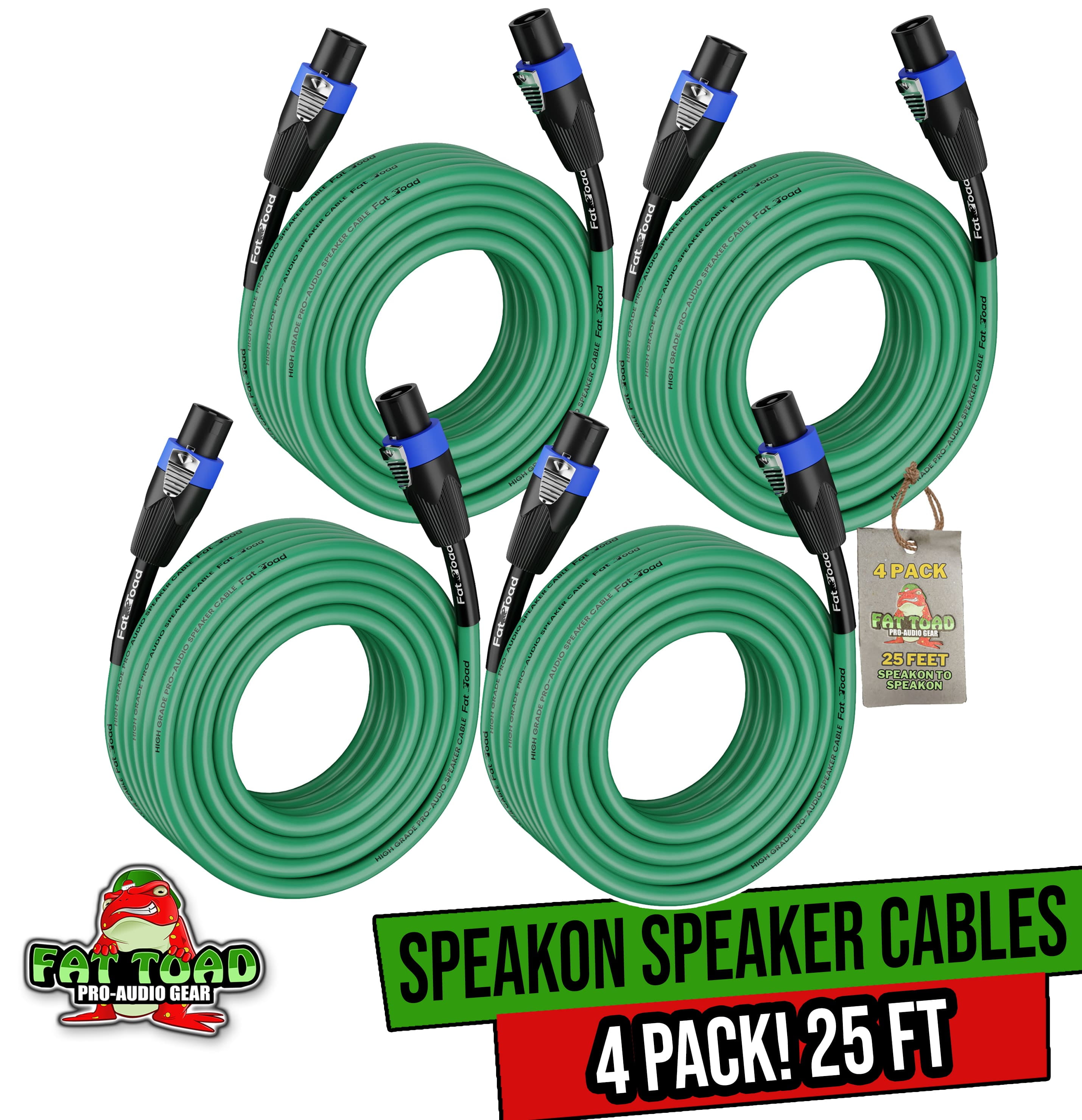 FAT TOAD Speakon to Speakon Speaker Wires (4-Pack) | 25ft DJ Pro Audio ...