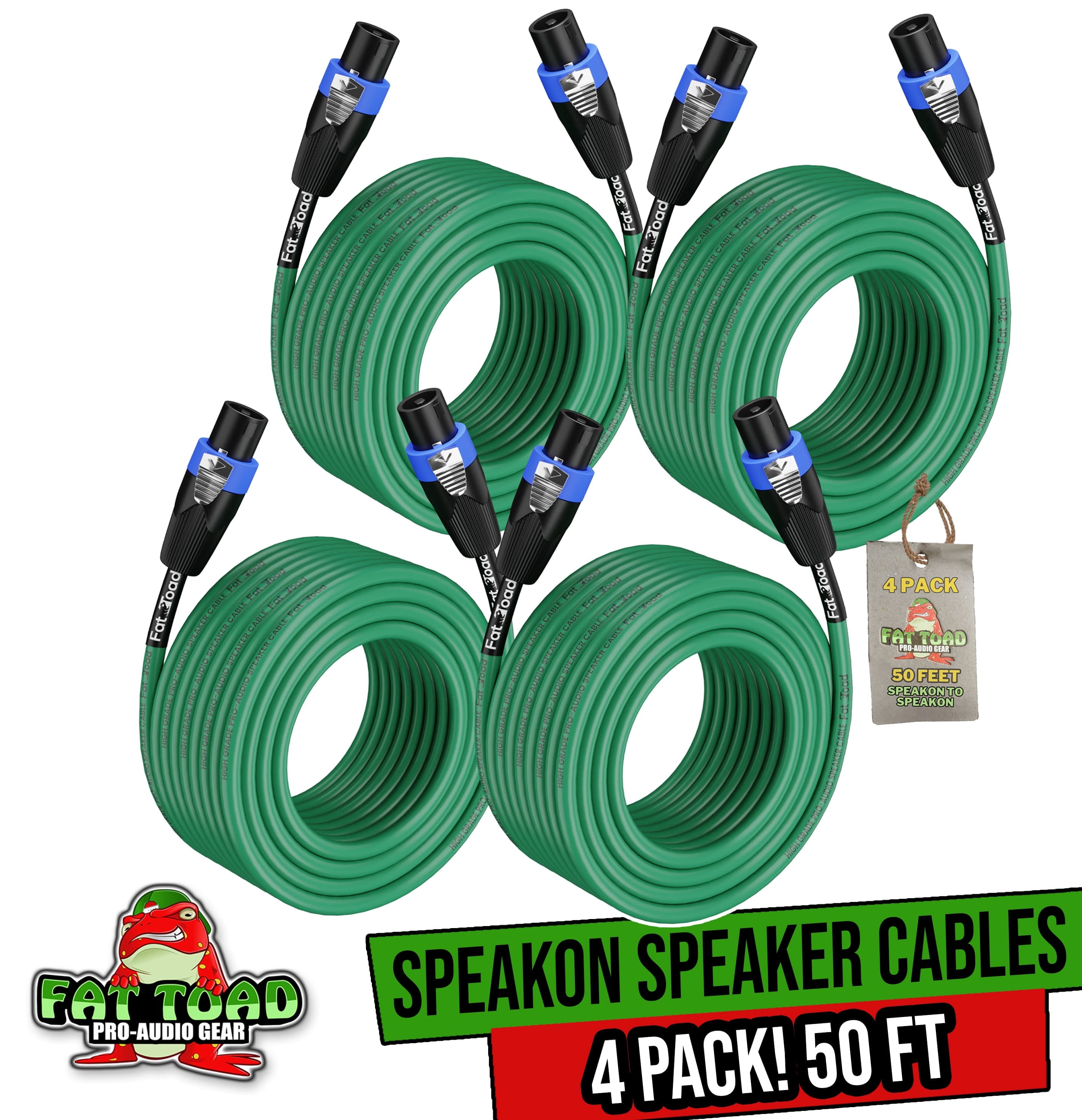 FAT TOAD Speakon to Speakon Speaker Cables 50FT (4-Pack) | 25ft DJ Pro ...