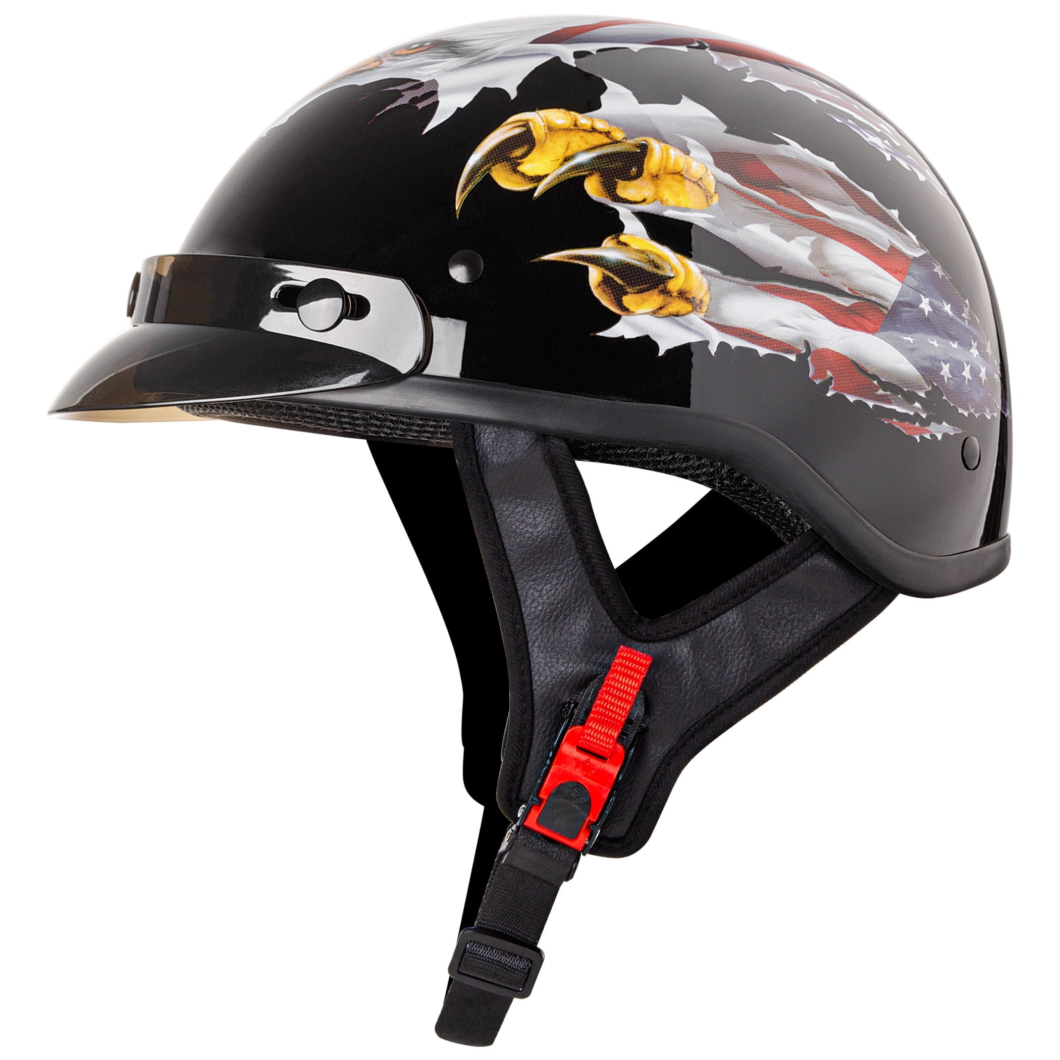 FATFOX Cruiser Scooter Motorcycle Half Face Helmet, Patriotic Eagle USA Graphics, DOT Approved ...