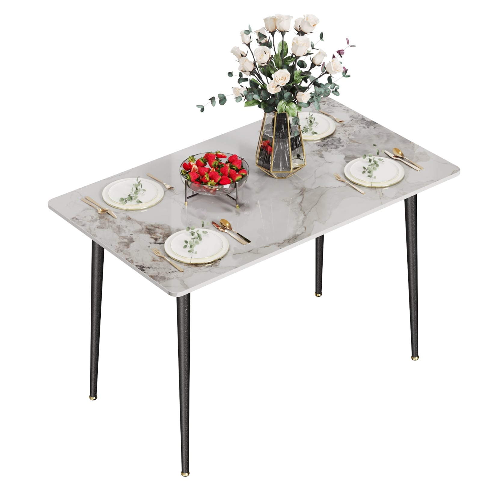 FATIVO 6 Seater Kitchen Dining Table Modern Marble Tabletop Rectangular ...