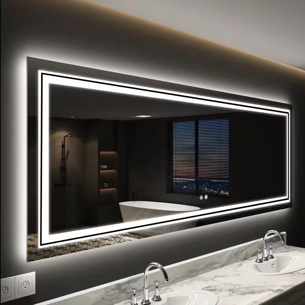 FATIVO Oversized Large Rectangular LED Wall Bathroom Vanity Mirror ...