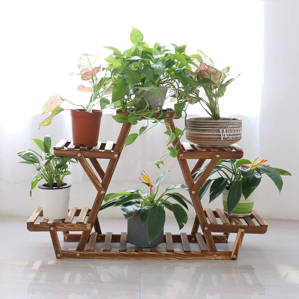 FATIVO Triangular Plant Stand Wooden Flower Shelf Window Decor ...