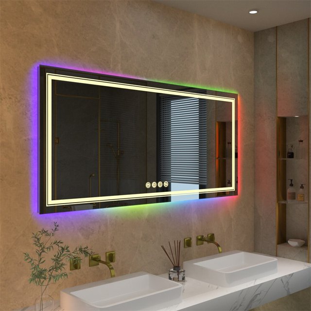 FATIVO Wall Bathroom Mirror Frameless 8 Color RGB Backlit 3 Front ...