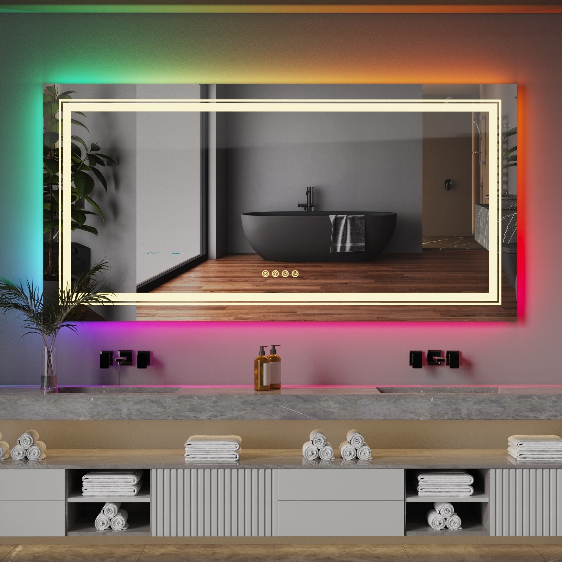 FATIVO Wall Bathroom Mirror Frameless 8 Color RGB Backlit 3 Front ...