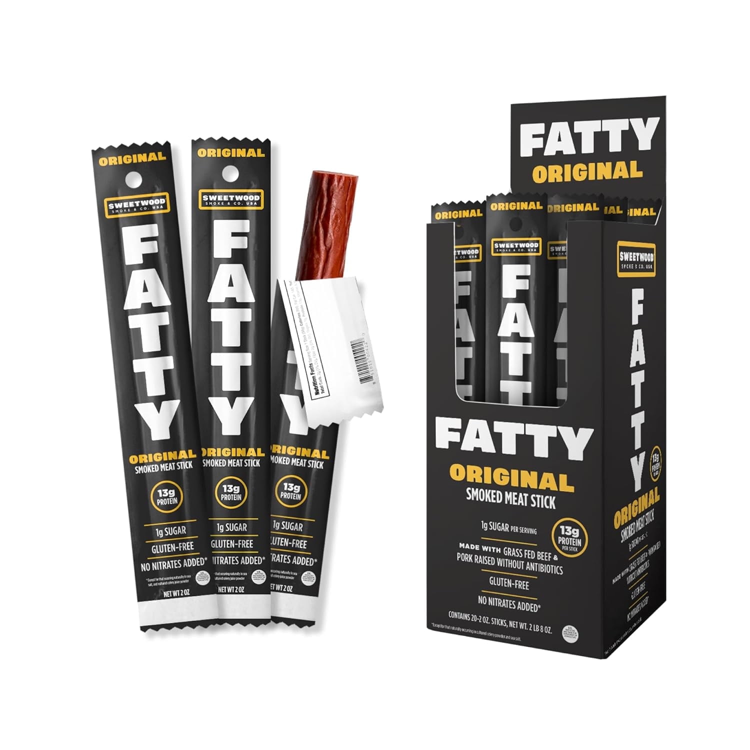 FATTY Meat Sticks, Grass-Fed Beef, High Protein Snack, Camping, Sports ...