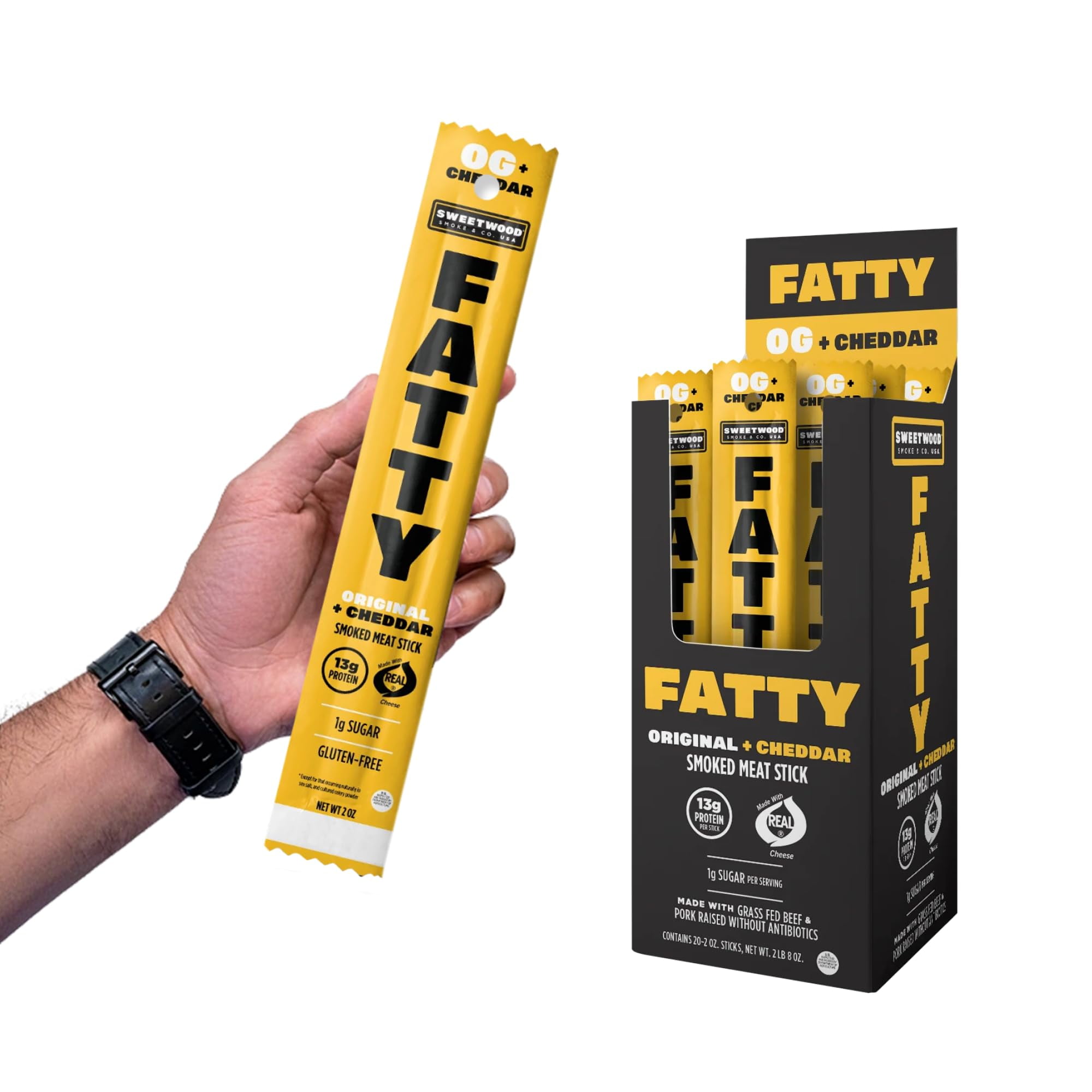 FATTY Meat Sticks, High Protein, MDA05 Made with Grass Fed Beef, Pork ...