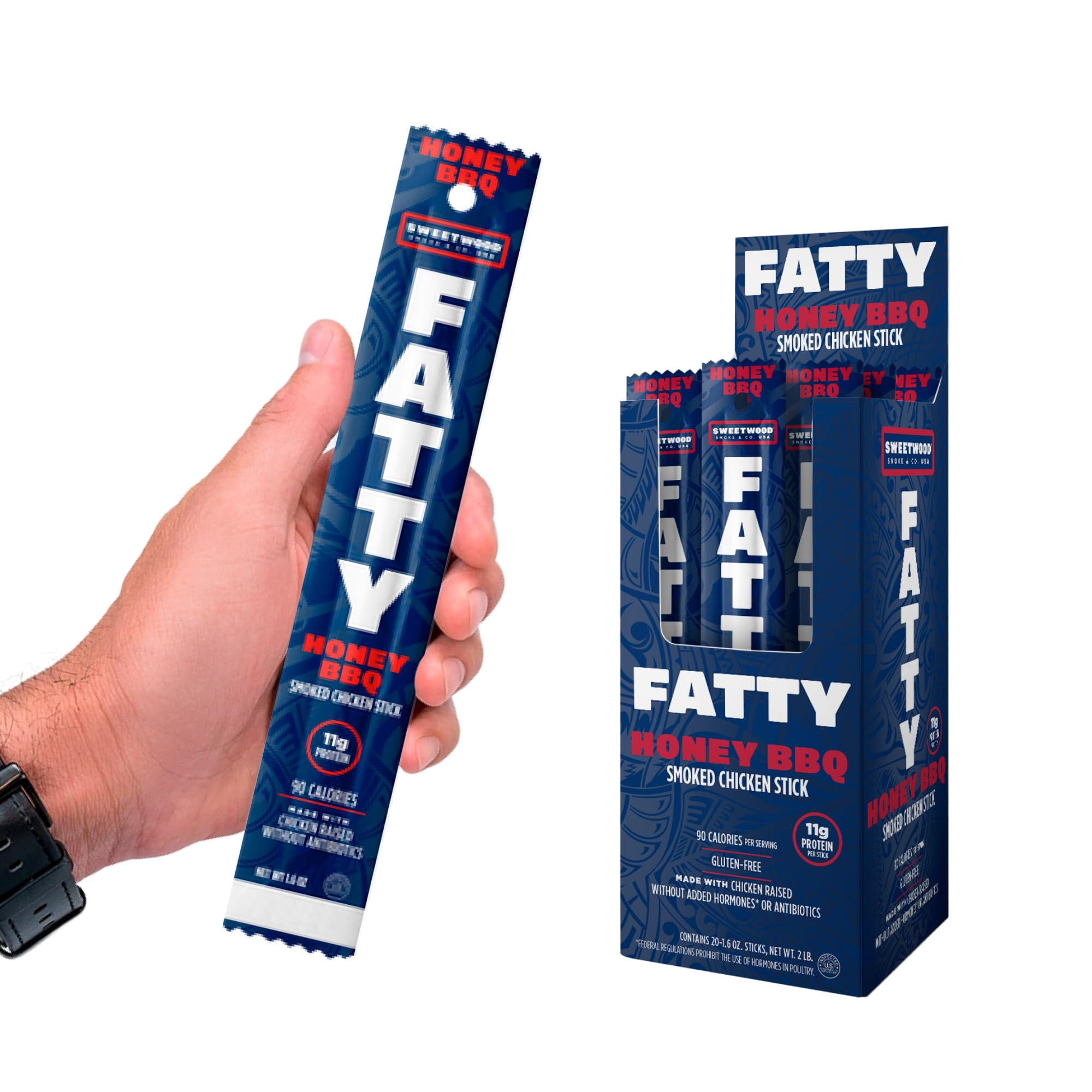 FATTY Smoked Meat Sticks, STF9 Honey BBQ Chicken, 90-Calorie All ...