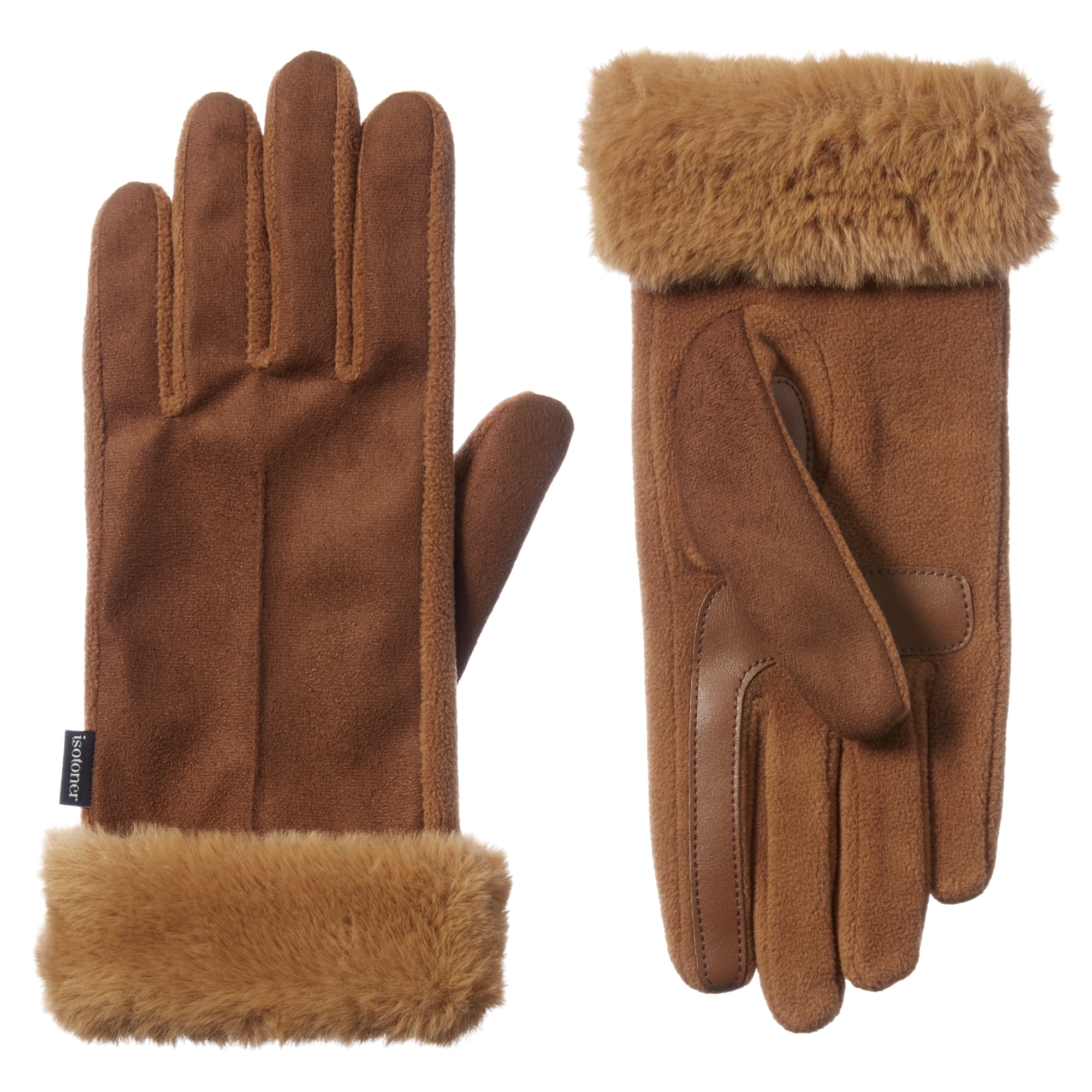 Isotoner women's Microfiber Winter Glove - Fur Cuff, Cognac - Walmart.com
