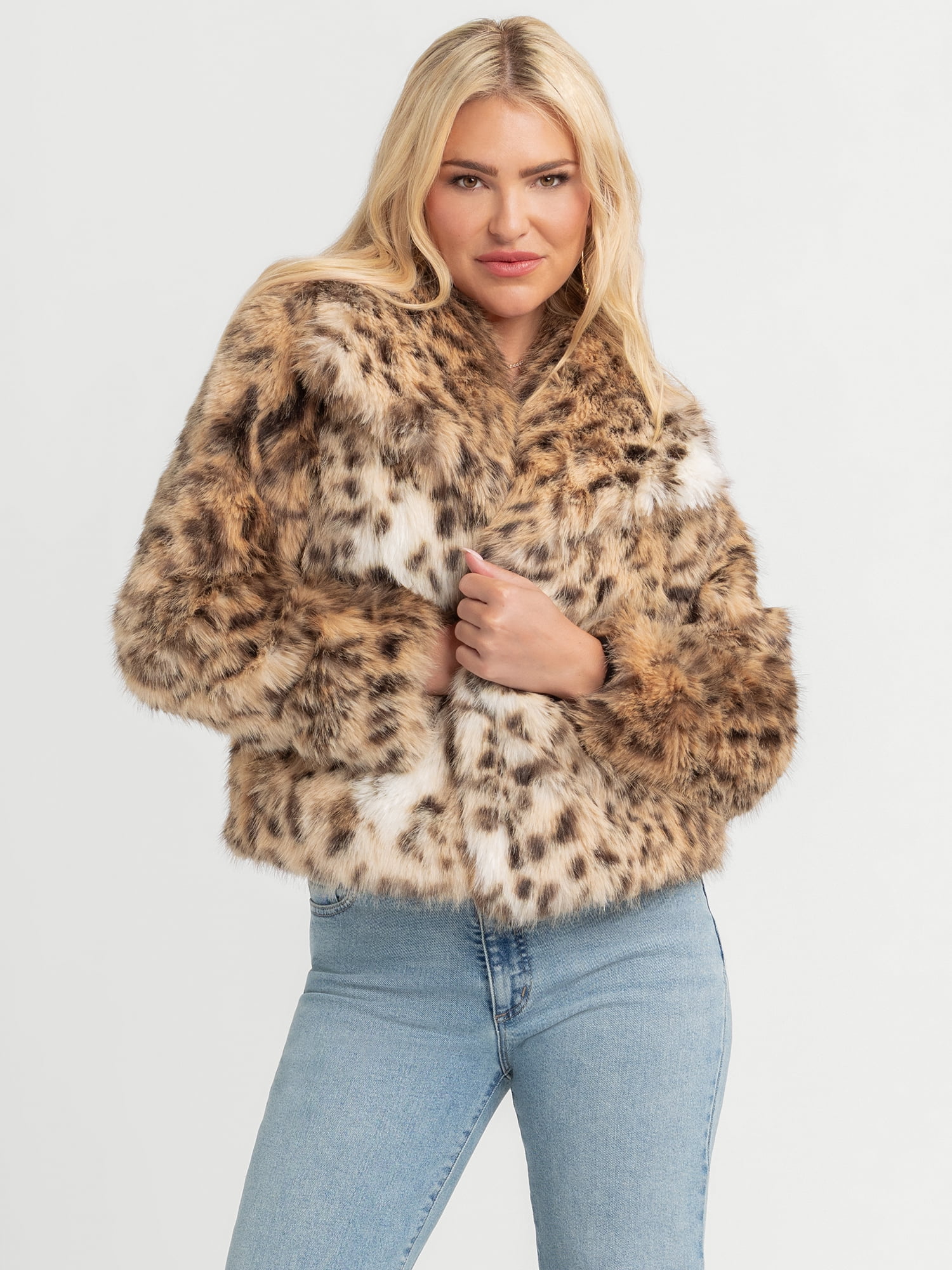 Jessica Simpson Women's Round Collar Faux Fur Jacket, Sizes XS-XXL ...