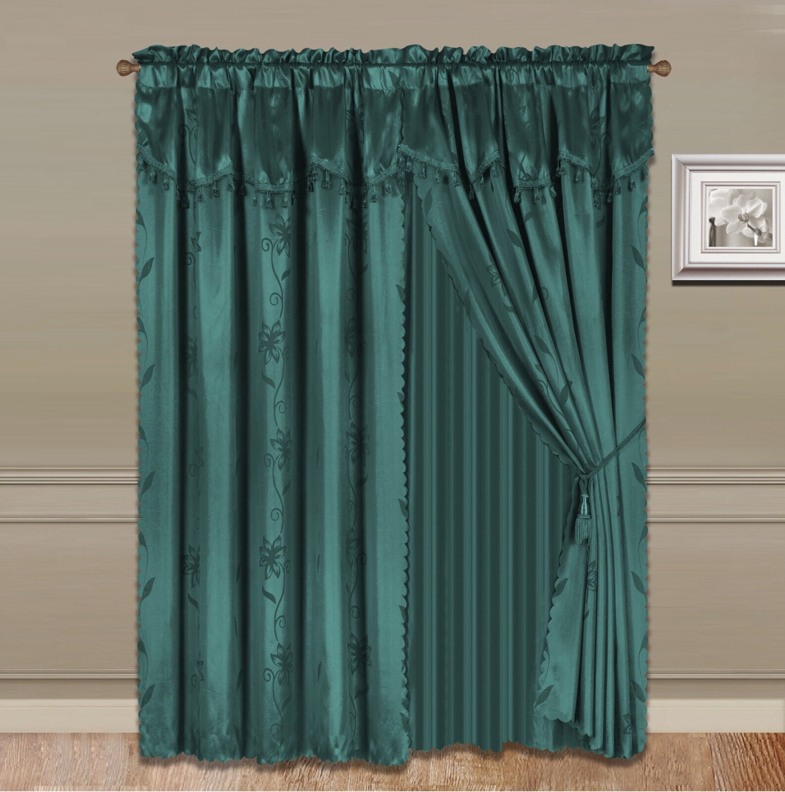 FAUX JACQUARD WINDOW PANEL WITH ATTACHED VALANCE NADA SET 120" WIDE ...