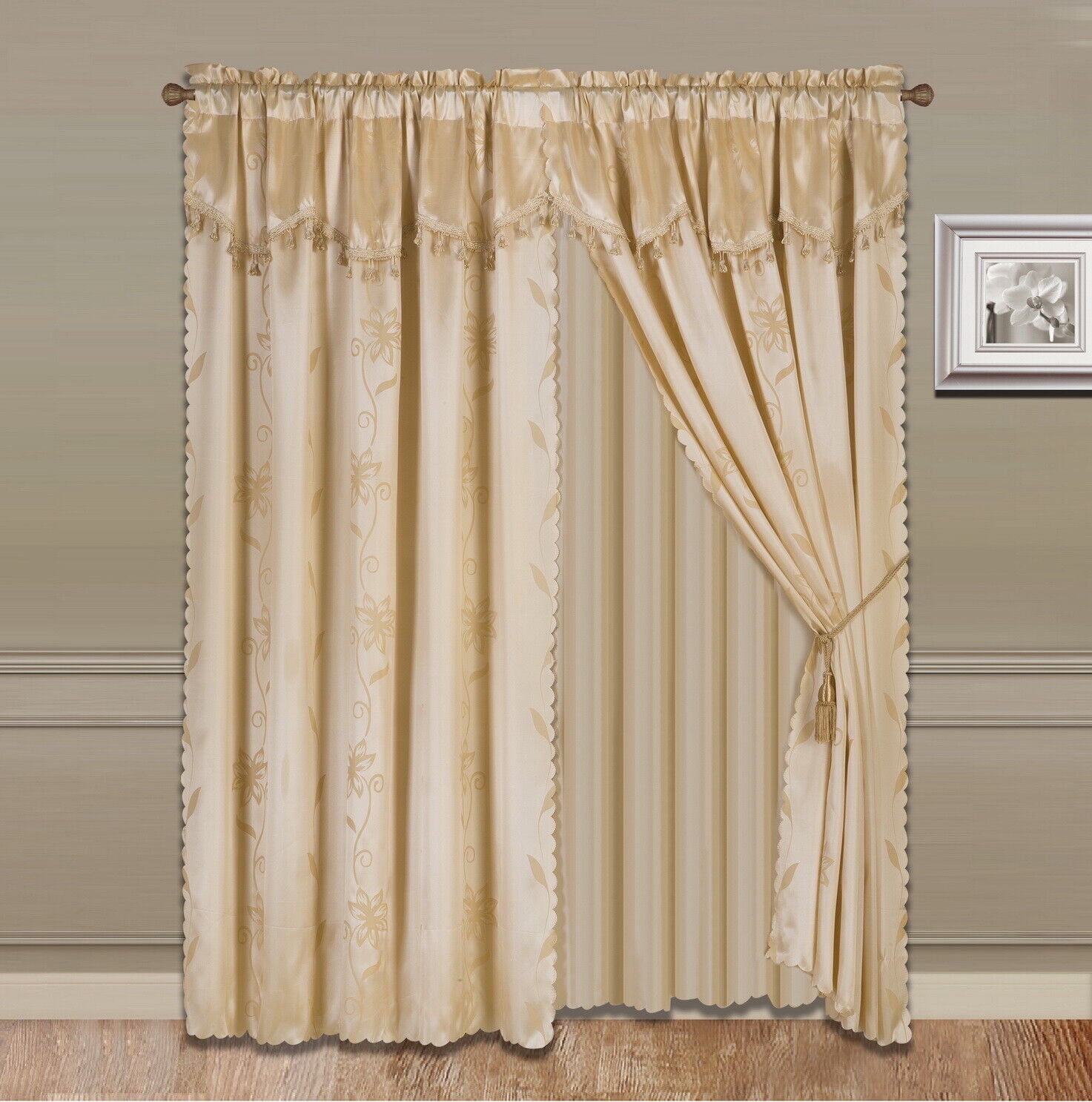 FAUX JACQUARD WINDOW PANEL WITH ATTACHED VALANCE NADA SET 120" WIDE ...