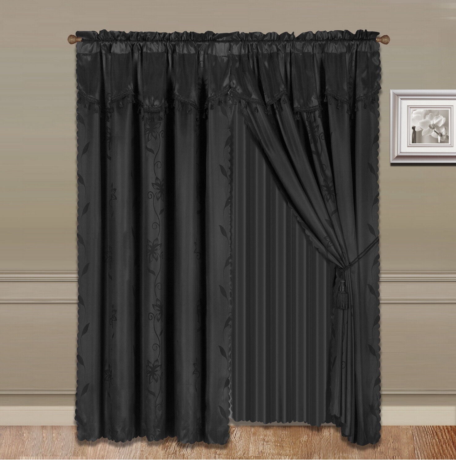 FAUX JACQUARD WINDOW PANEL WITH ATTACHED VALANCE NADA SET 120" WIDE ...