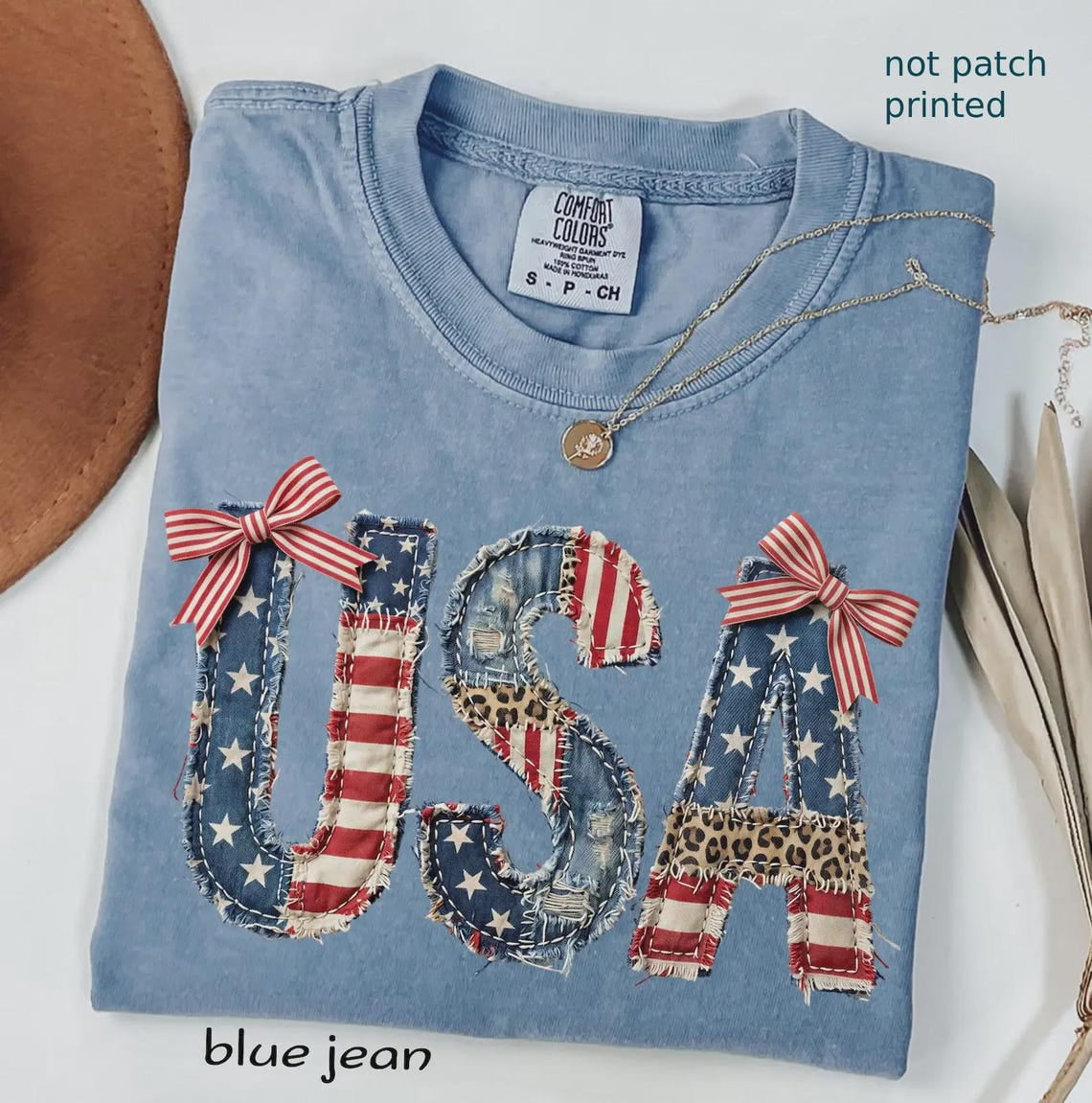 FAUX Patchwork Comfort Colors® USA American Flag Shirt, 4th Of July ...
