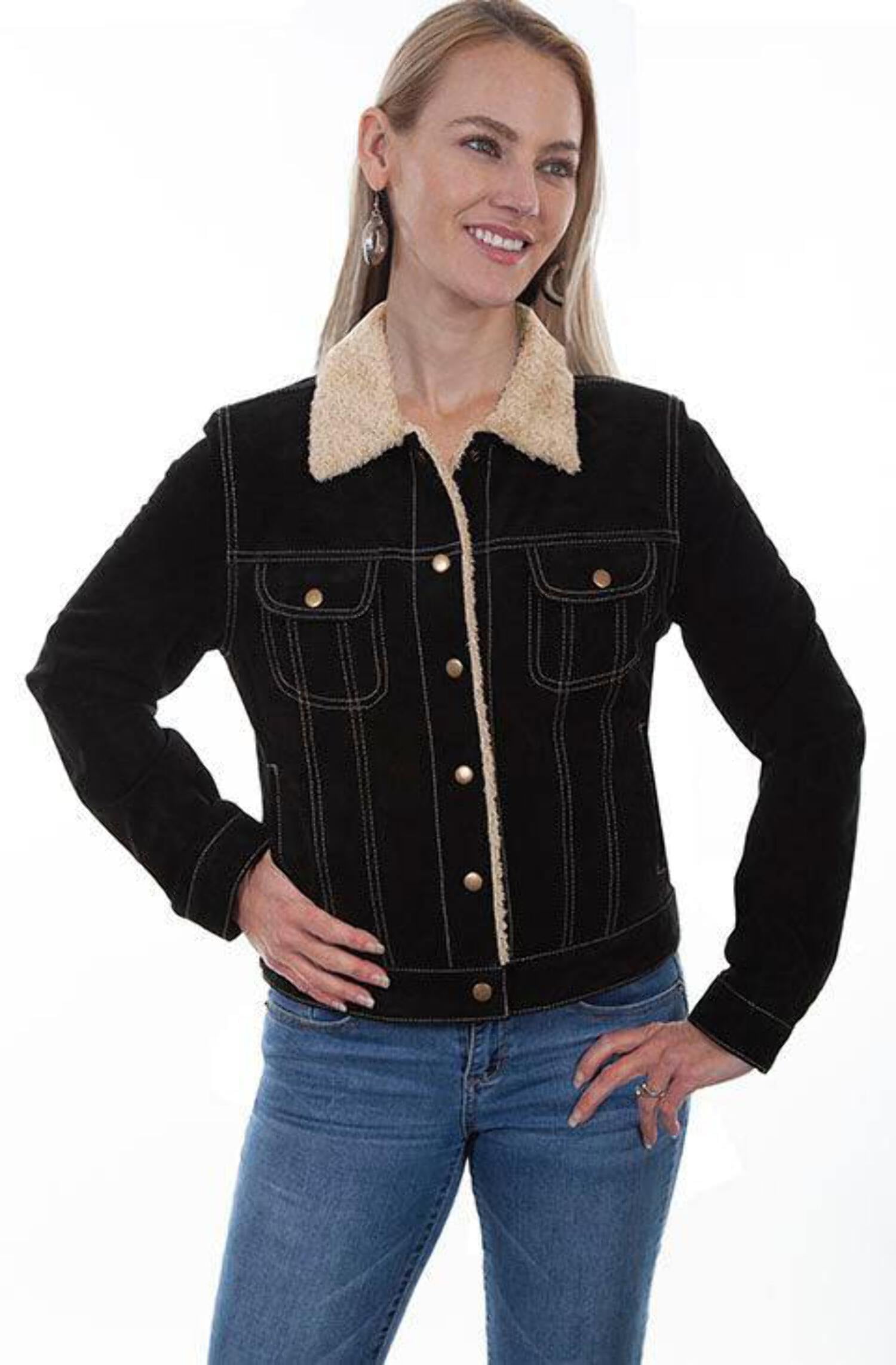 Scully Women's Faux Shearling Suede Leather Jacket, Black, Small ...