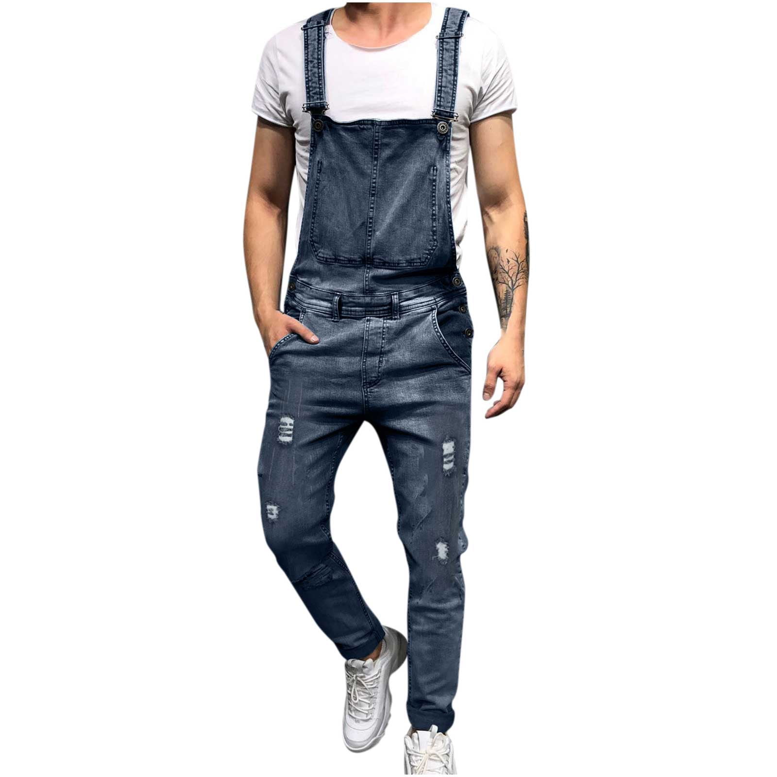 FAVIPT Denim Bib Coveralls Men,Denim Overalls Men Plus Size Jean Bib ...