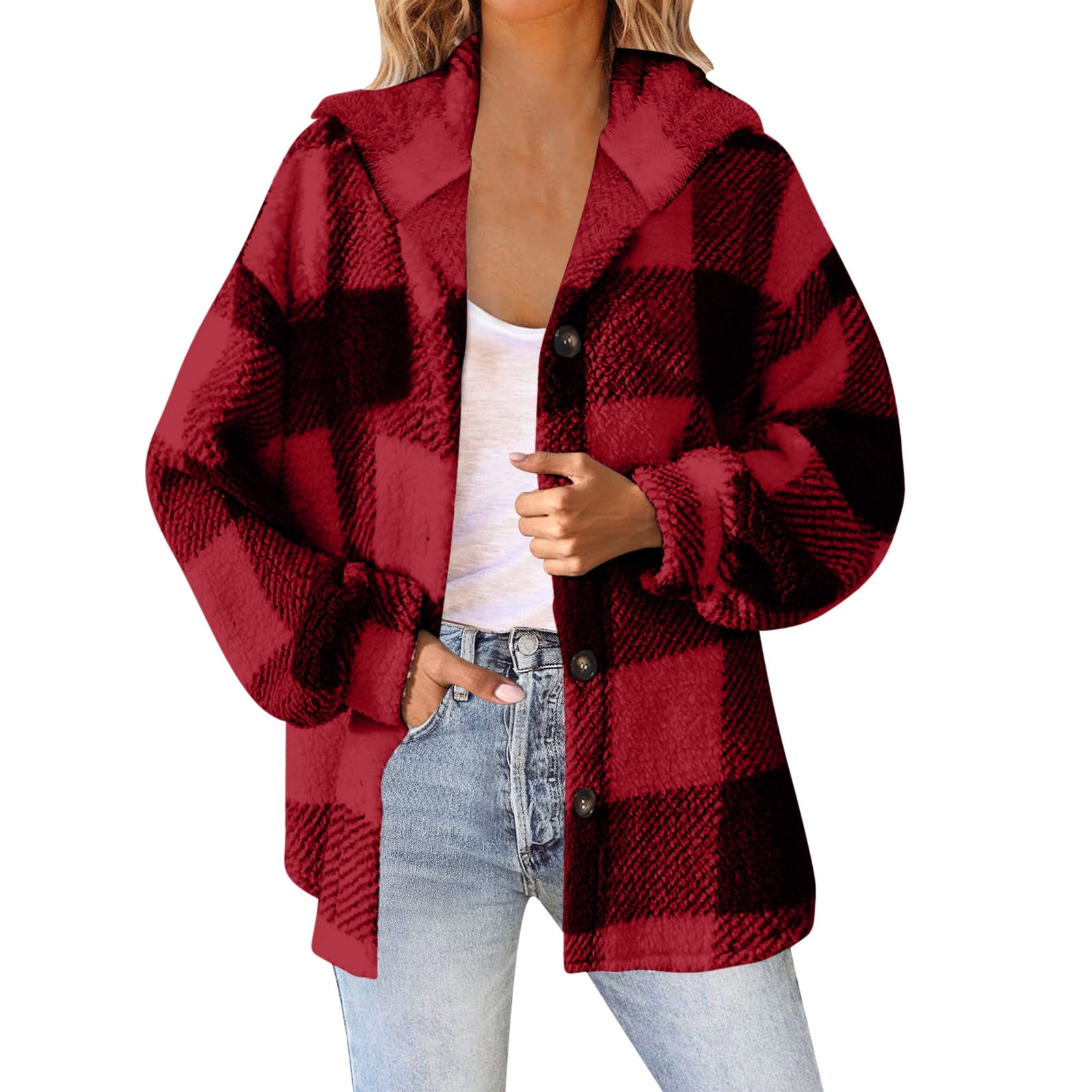 FAVIPT Flannel Plaid Jacket Women,Flannel Jacket Women Button Down ...