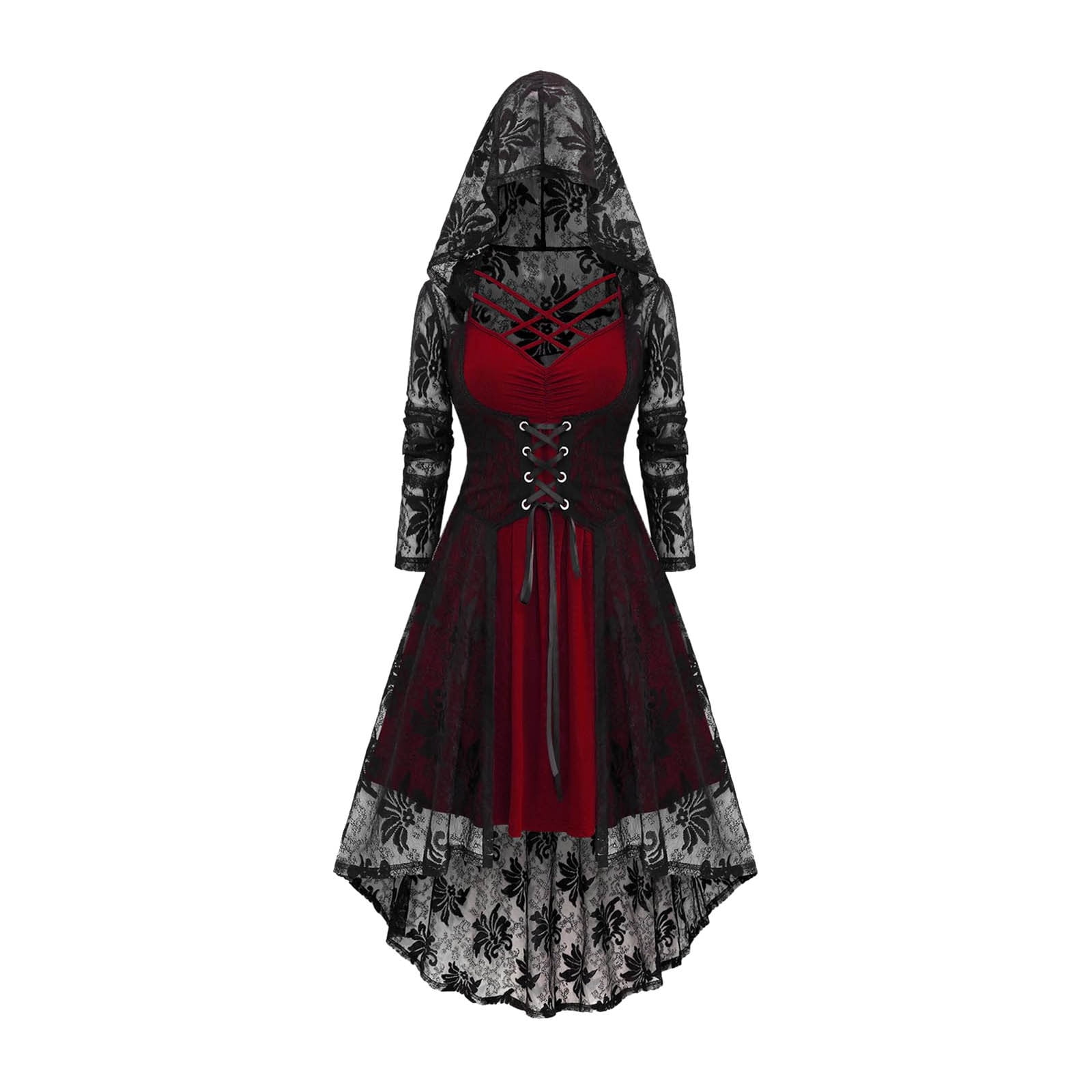FAVIPT Gothic Dresses for Women Long Sleeve Lace Up Ball Gown Two Piece ...