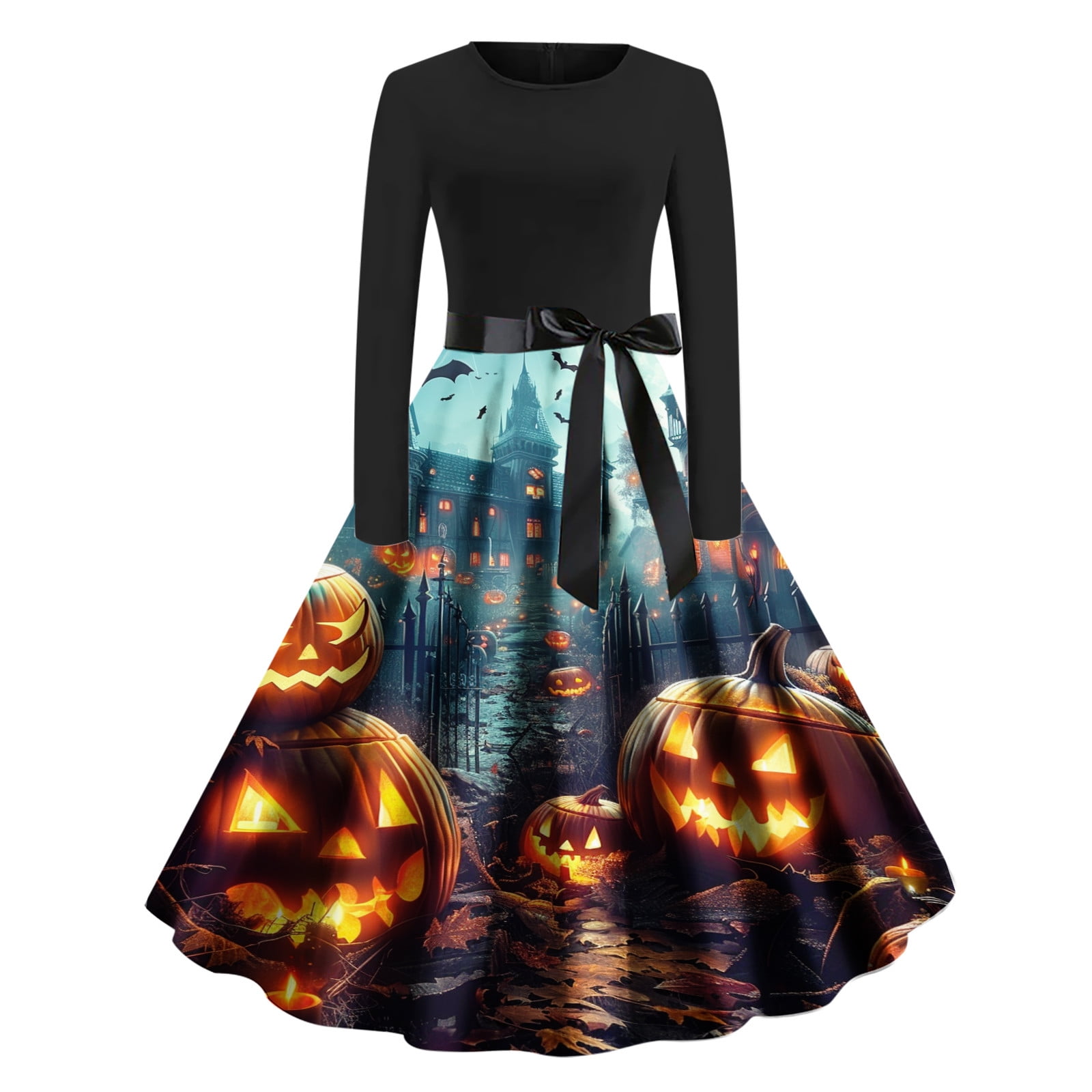 FAVIPT Halloween Dress for Women 2025 Long Sleeve Round Neck Dresses ...