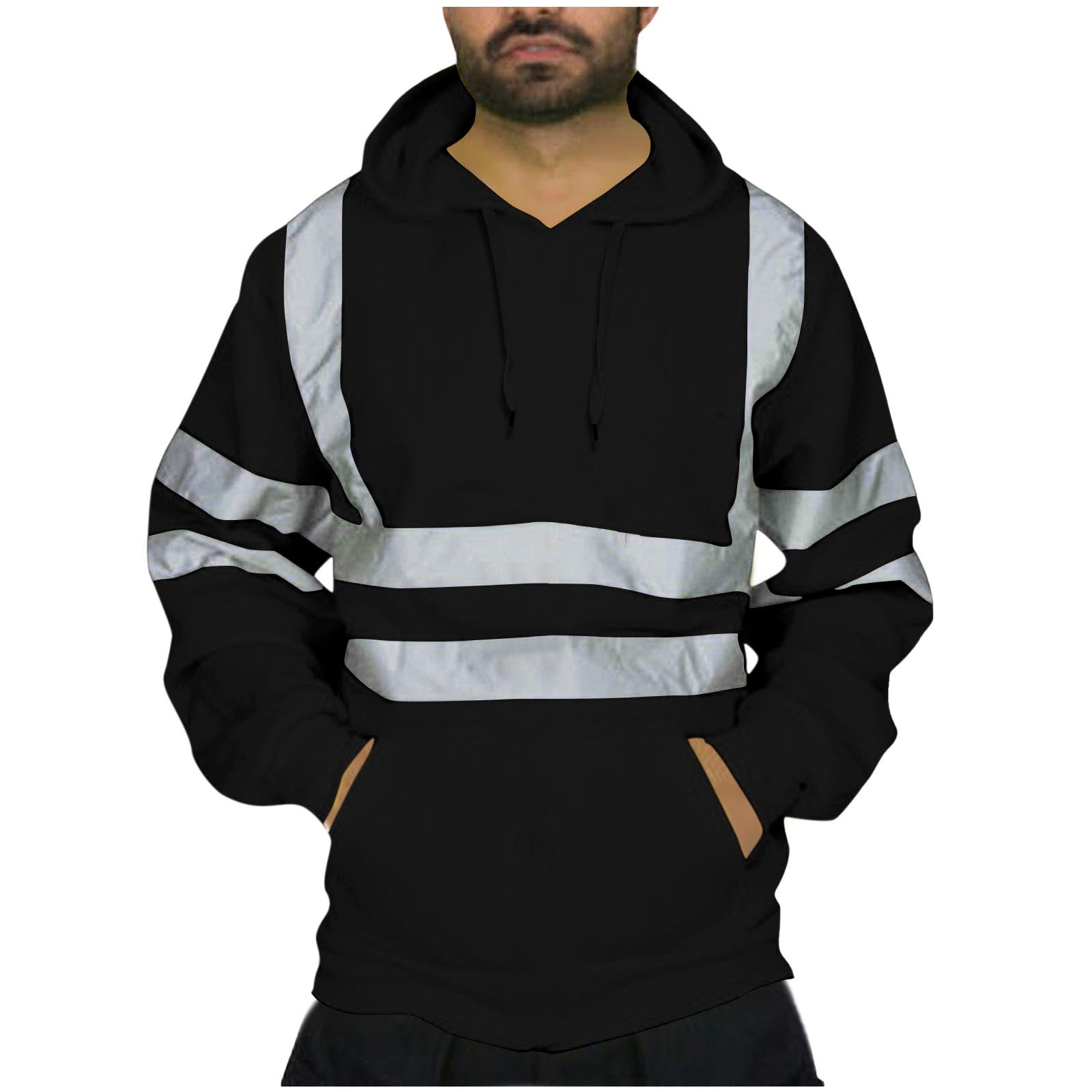 FAVIPT High Visibility Hoodie Men Safety Sweatshirt Class 3 Reflective Zippered Hooded ...