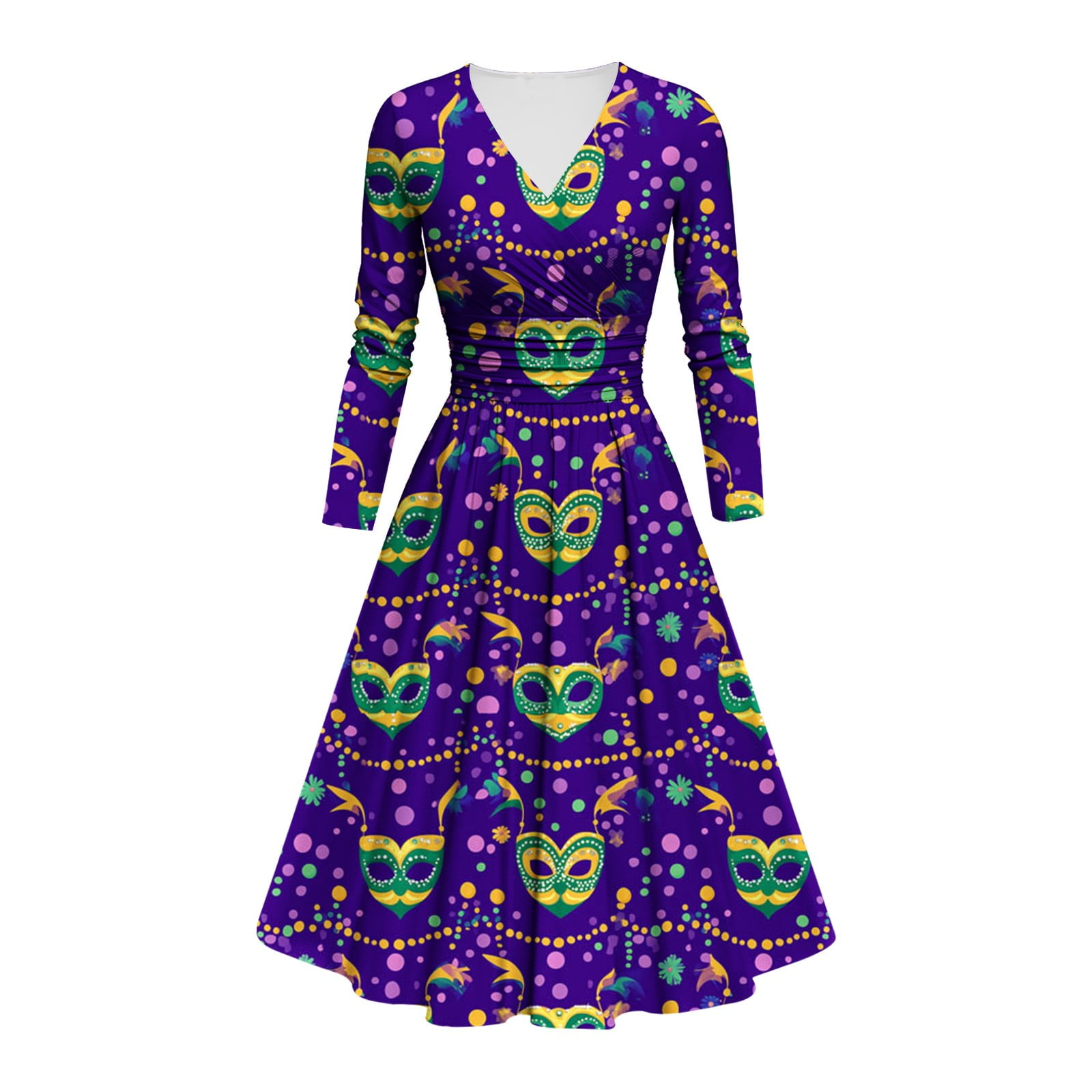 FAVIPT Mardi Gras Dress for Women Sparkly Dresses V Neck Long Sleeve ...
