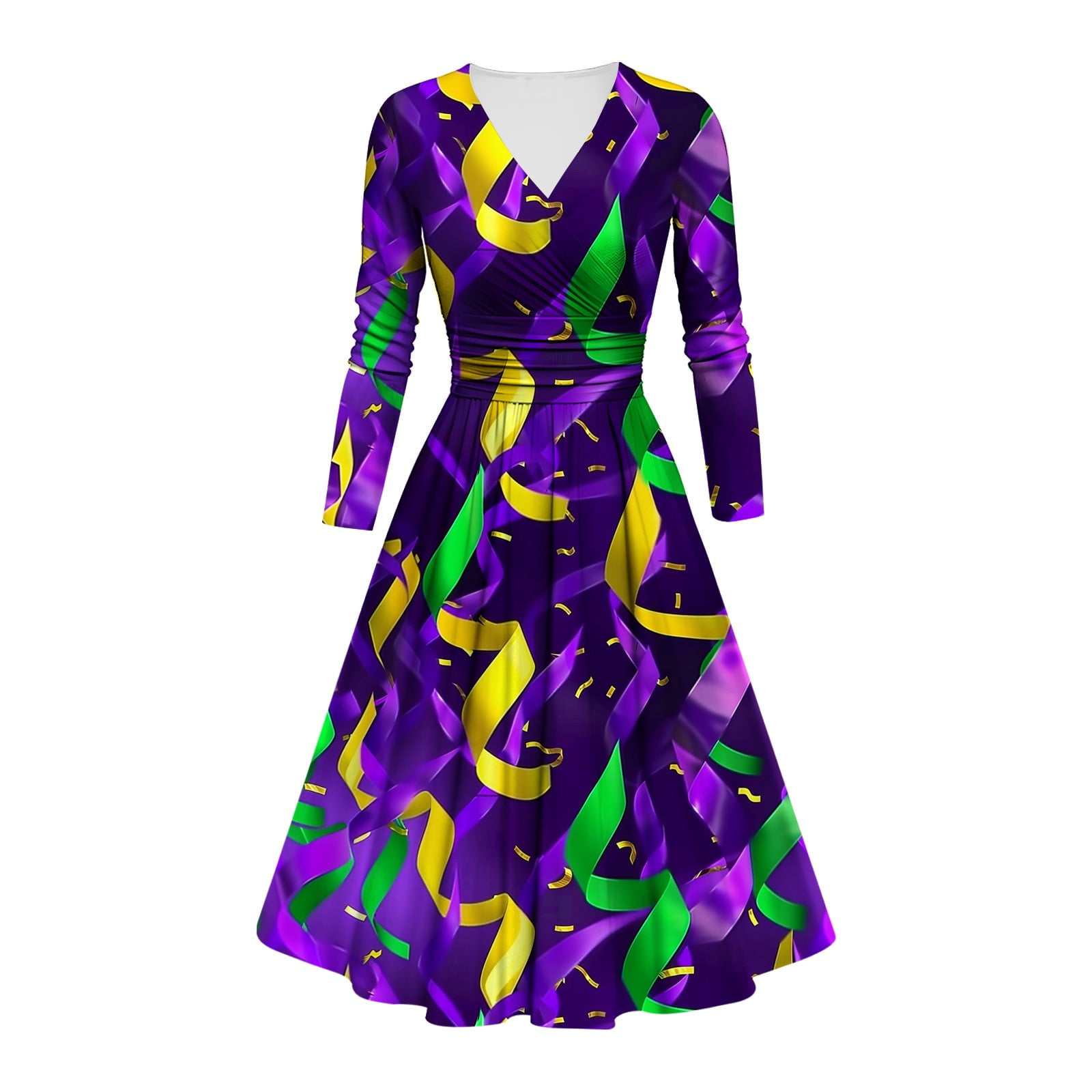 FAVIPT Mardi Gras Dress for Women Sparkly Dresses V Neck Long Sleeve ...