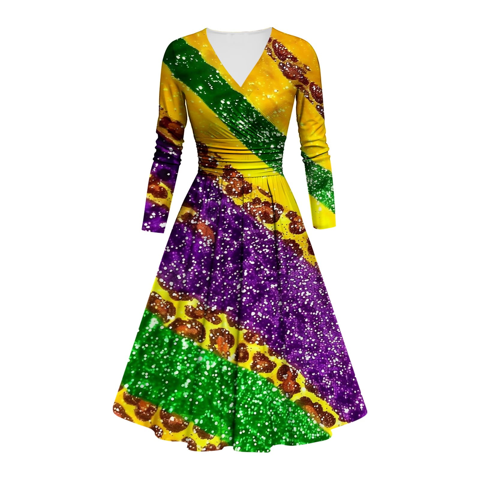 FAVIPT Mardi Gras Dress for Women Sparkly Dresses V Neck Long Sleeve ...