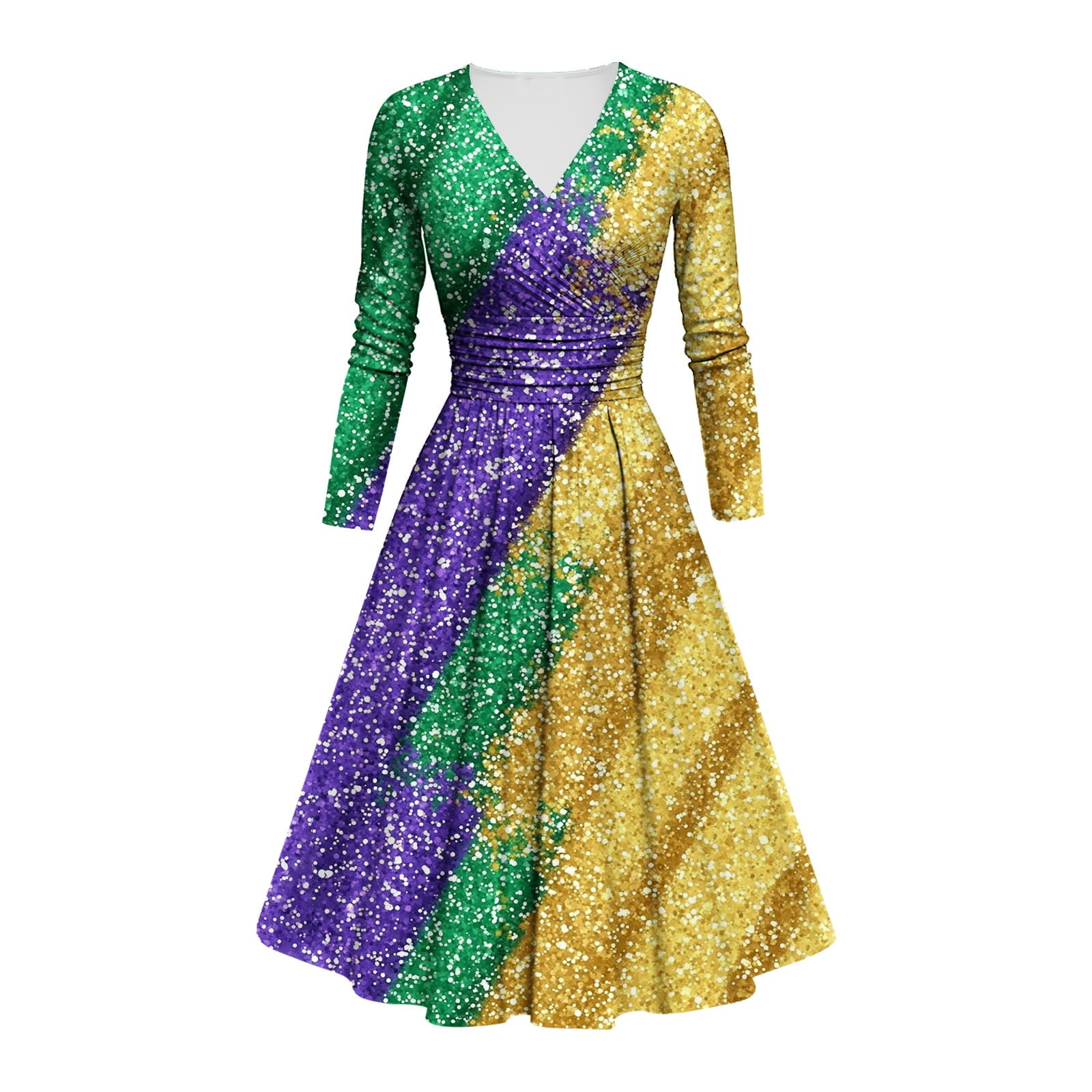 FAVIPT Mardi Gras Dress for Women Sparkly Dresses V Neck Long Sleeve ...