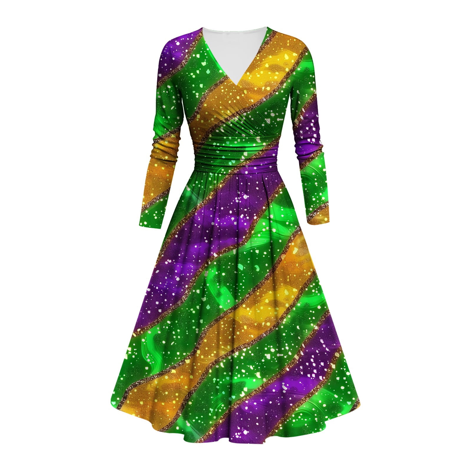 FAVIPT Mardi Gras Dress for Women Sparkly Dresses V Neck Long Sleeve ...