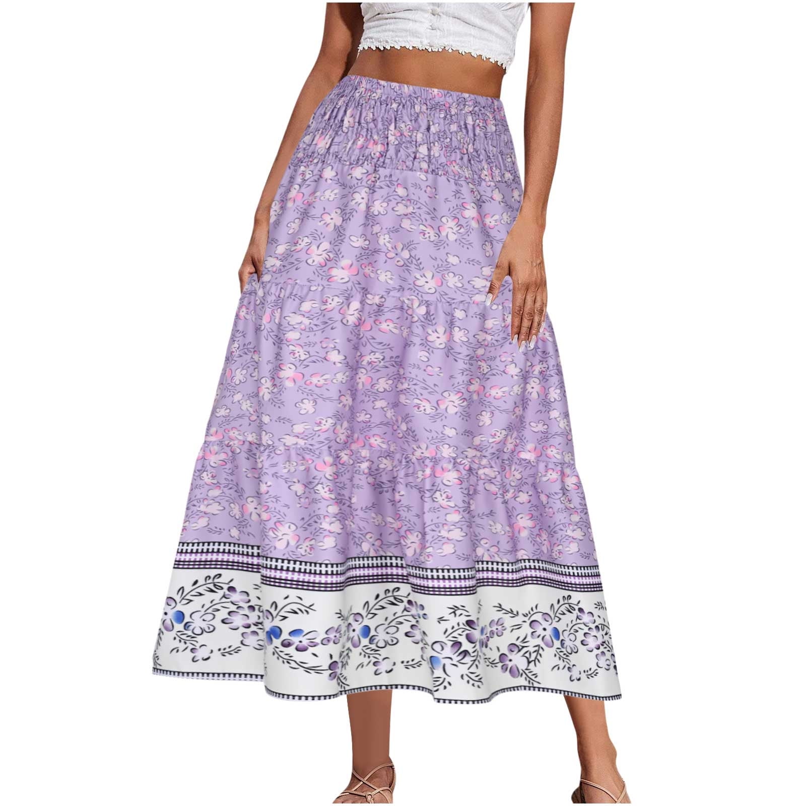 FAVIPT Maxi Skirts for Women Boho Floral Print Maxi Skirts High Waist A ...