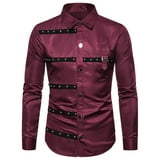 FAVIPT Men Gothic Dress Shirts Long Sleeve Button Down Tops Lapel Plain ...