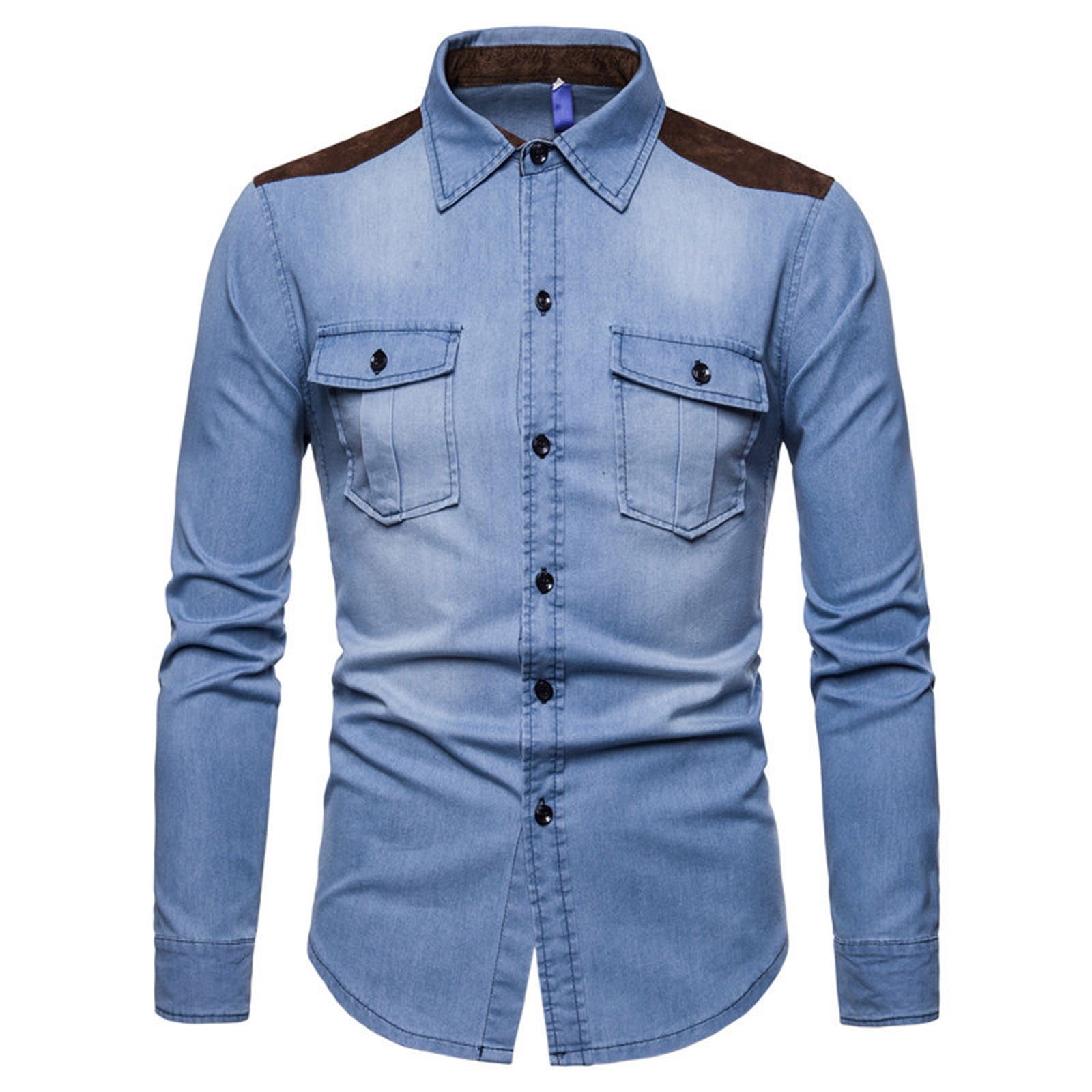 FAVIPT Men's Denim Shirt Long Sleeve Button Down Shirt Lapel Jean Shirt ...